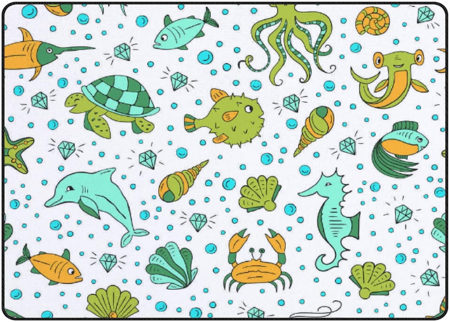 Coolnut 5'3" x 4' (63 x 48 in) Area Rug, Sea Animals Octopus Fishes ...