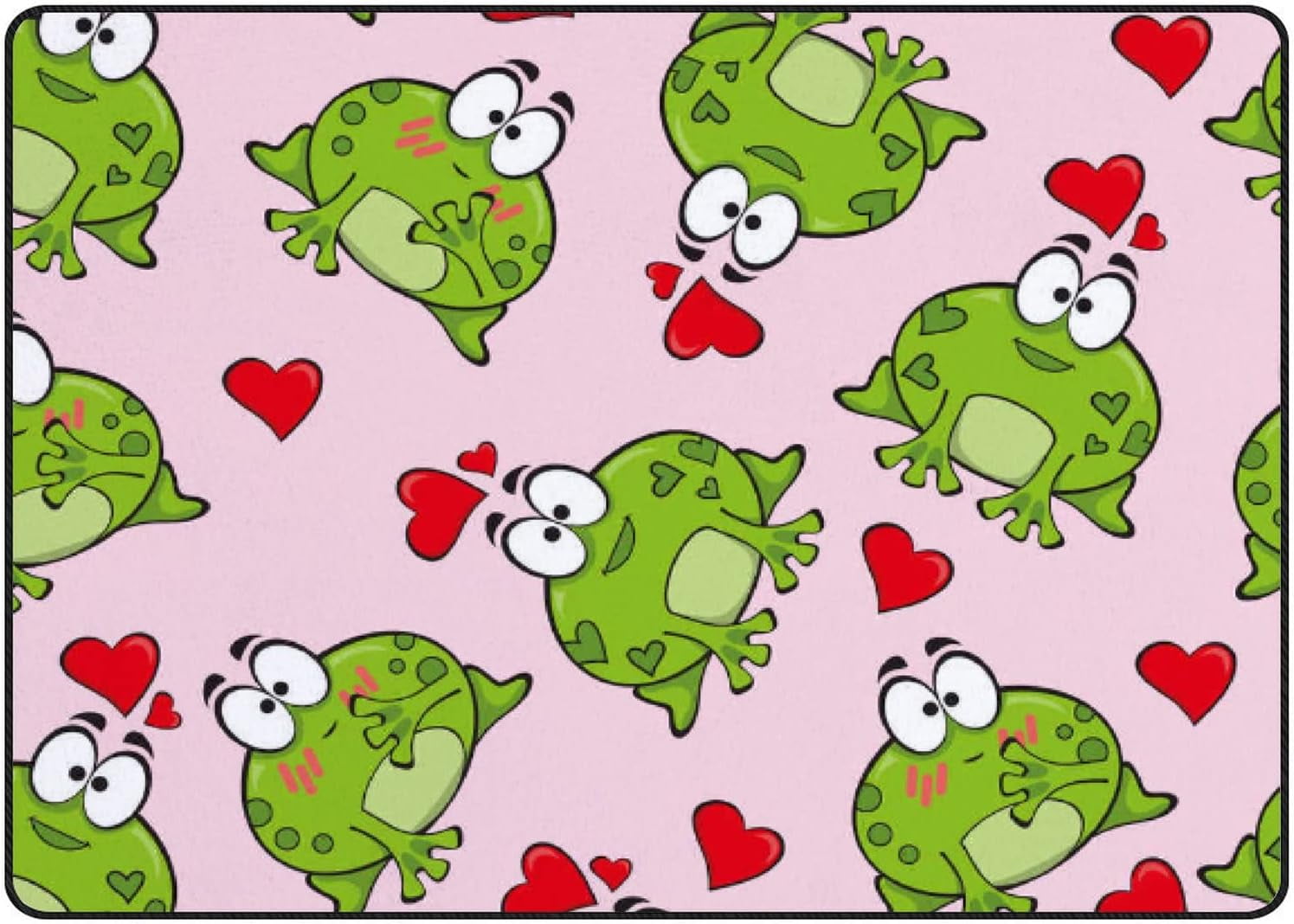 Coolnut 5'3" x 4' (63 x 48 in) Area Rug, Sweet Frogs with Hearts ...