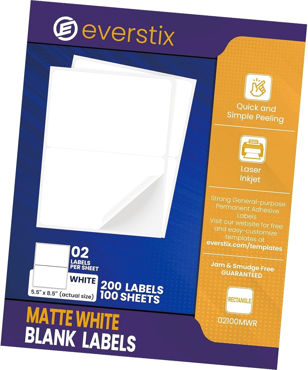 Coolnut 5.5" by 8.5", 100 , 200 Printable Half Sheet Labels, Blank ...
