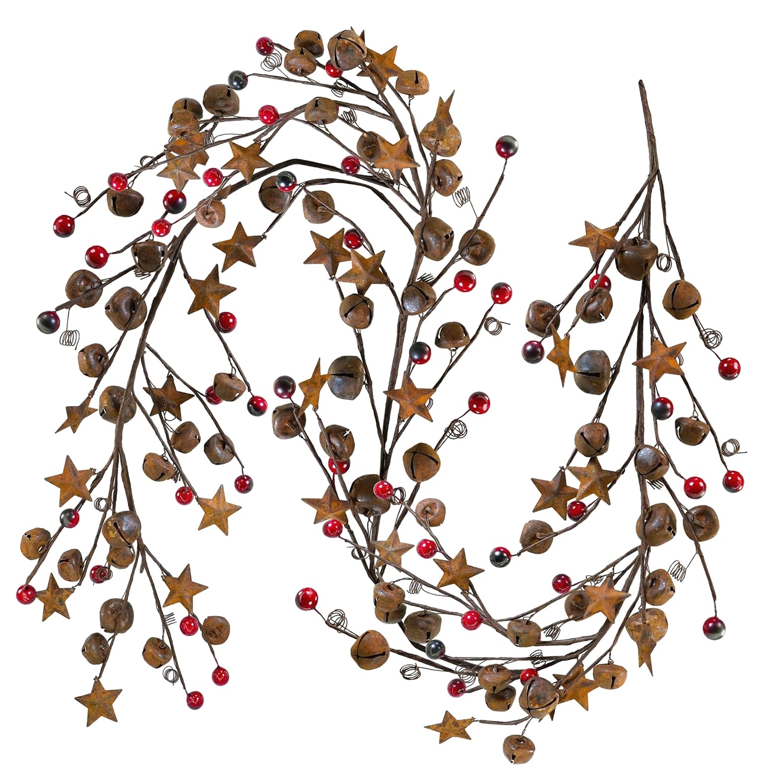 Coolnut 5.9 Ft Jingle Bells Garland with Metal Stars and Burgundy ...