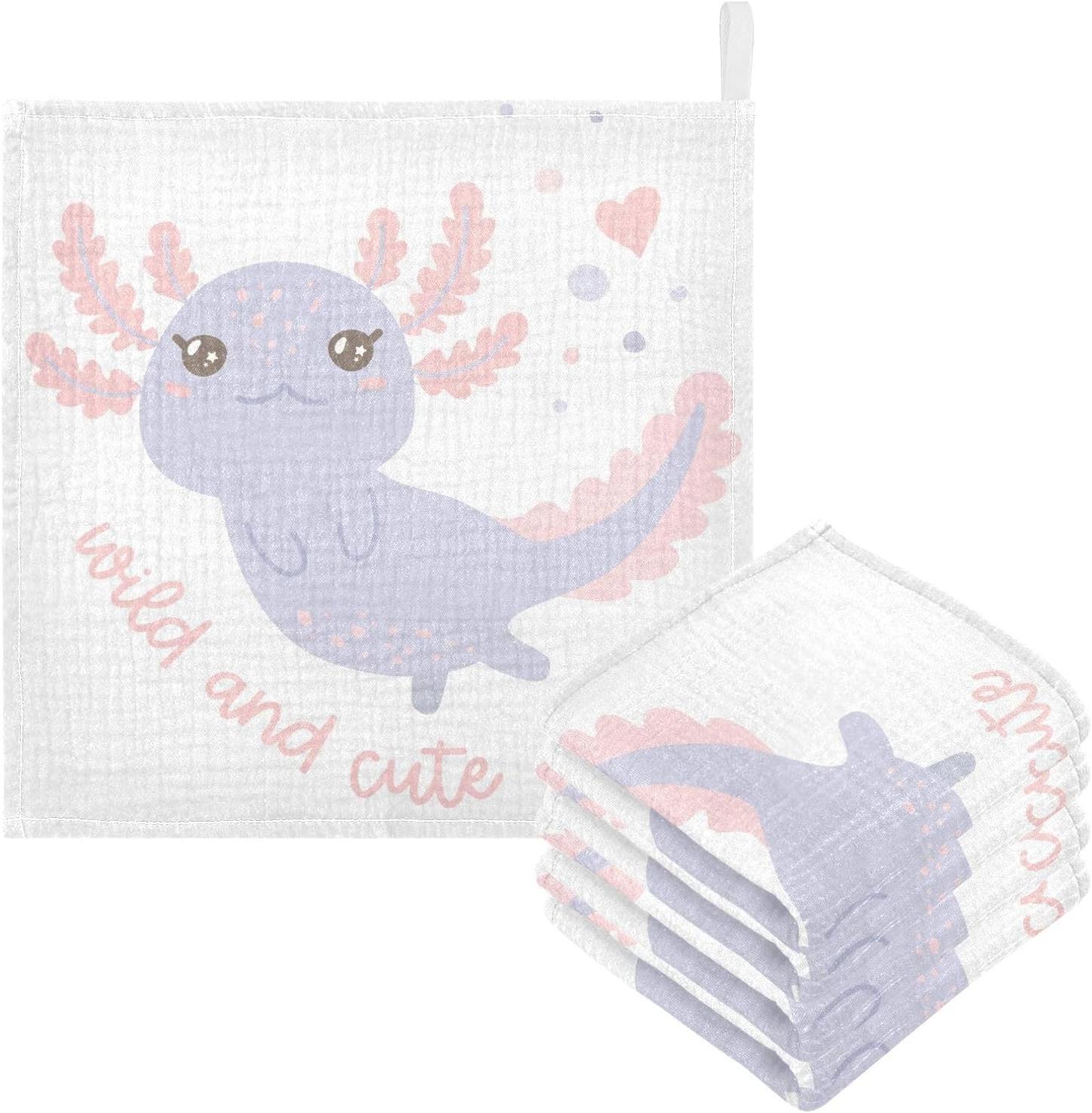 Coolnut 5 PCS Watercolor Axolotl Baby Muslin Washcloths, Cute Cartoon ...