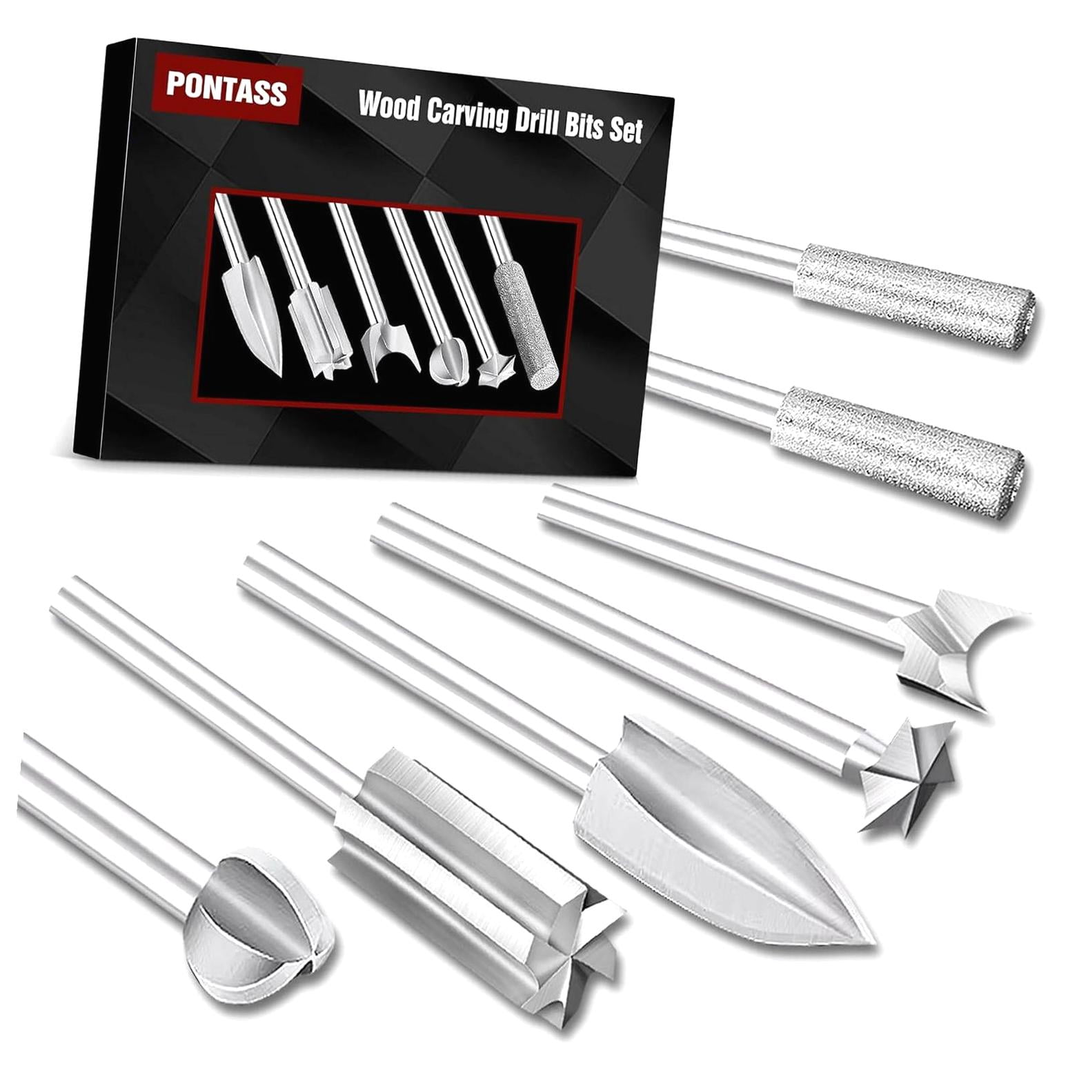 Coolnut 5-Piece Wood Carving Bit Set with 1/8 inch Shank, Includes 2 ...