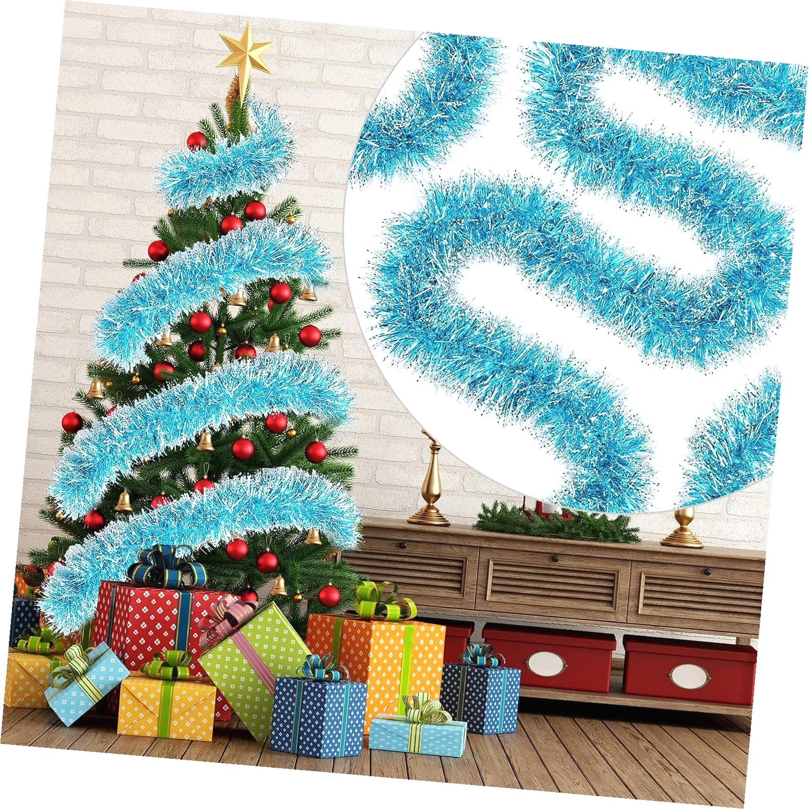 Coolnut 50 Feet Christmas Tinsel Garland Metallic Garland Frost Tip ...