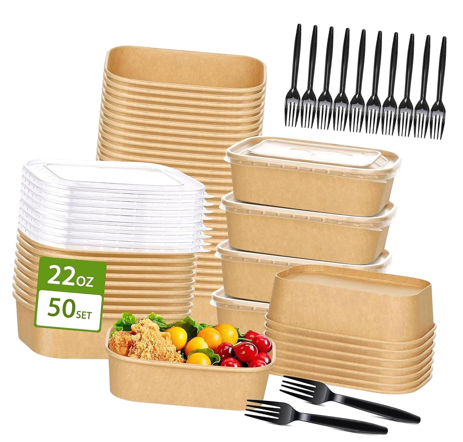 Coolnut 50-Pack 22oz Paper Bowls, Food Containers with and Forks ...