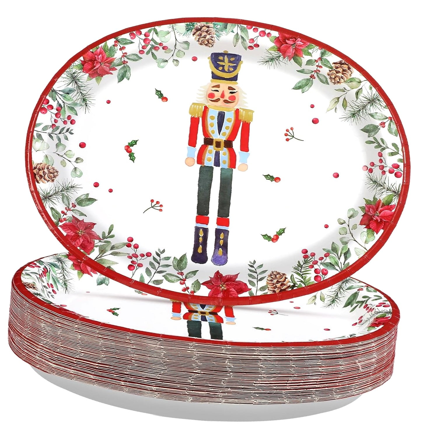 Coolnut 50-Piece Christmas Nutcrackers Oval Paper Plates 10-Inch and 12 ...