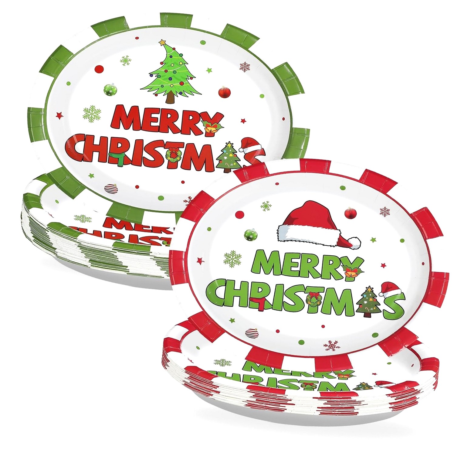 Coolnut 50 Pieces Merry Christmas Oval Paper Plates 10" 12" Large Red ...