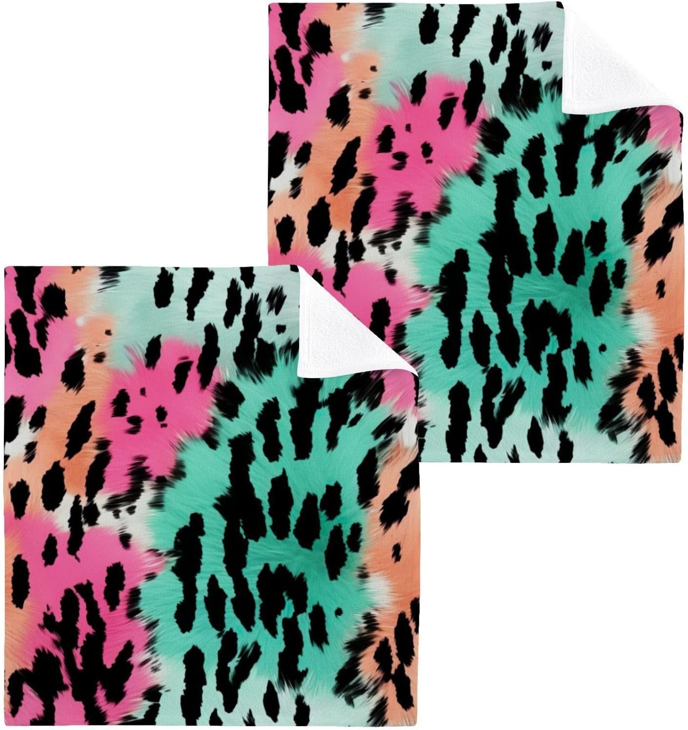 Coolnut 6 Pack Colorful Leopard Pure Cotton Washcloths 12 x 12 Inch ...