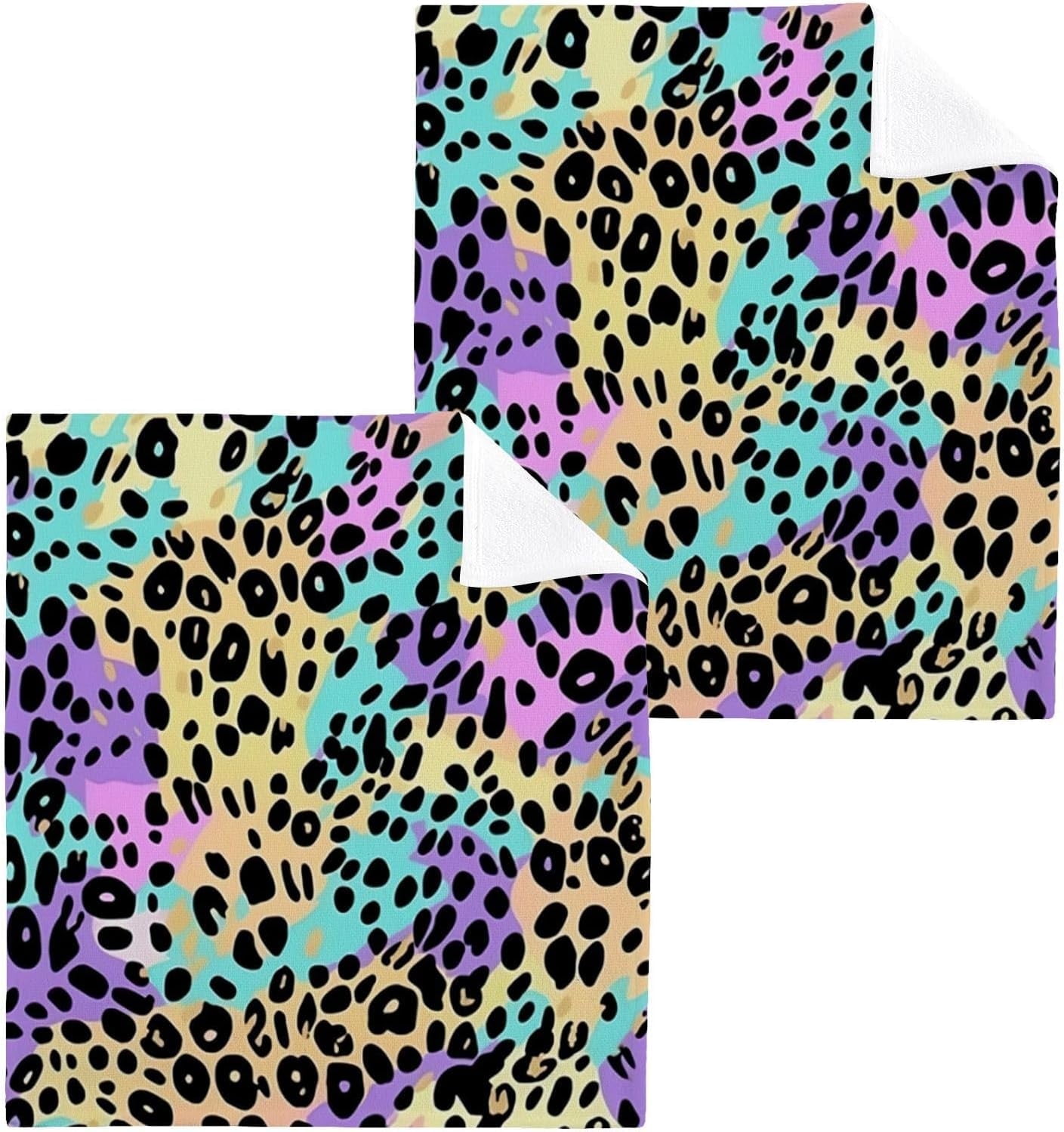 Coolnut 6 Pack Colorful Leopard Pure Cotton Washcloths 12 x 12 Inch ...
