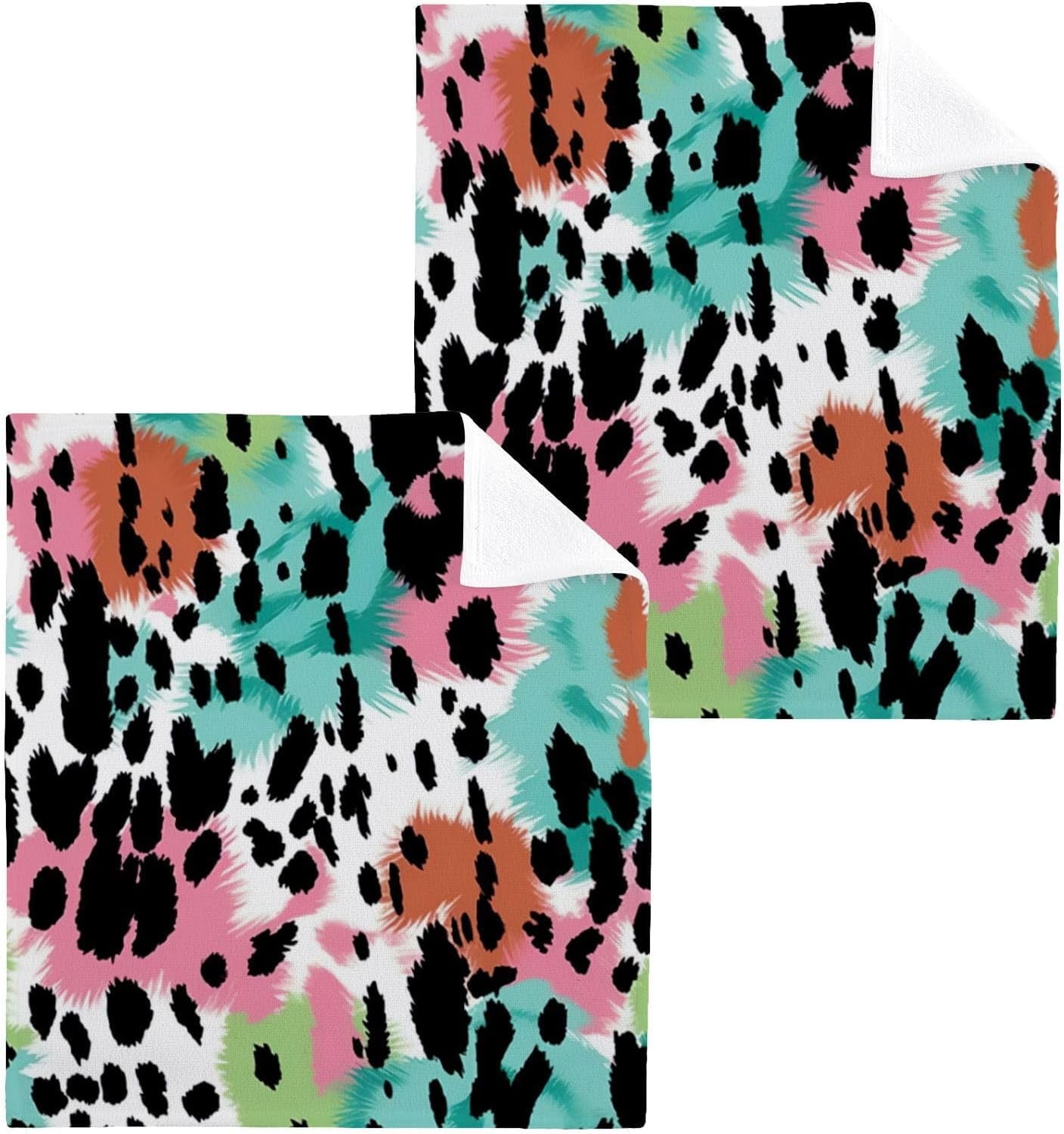 Coolnut 6 Pack Colorful Leopard Pure Cotton Washcloths 12 x 12 Inch ...