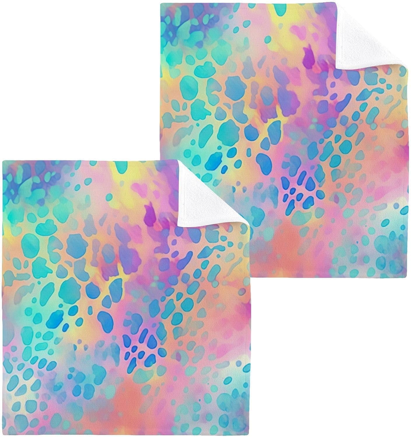 Coolnut 6 Pack Colorful Leopard Pure Cotton Washcloths 12 x 12 Inch ...