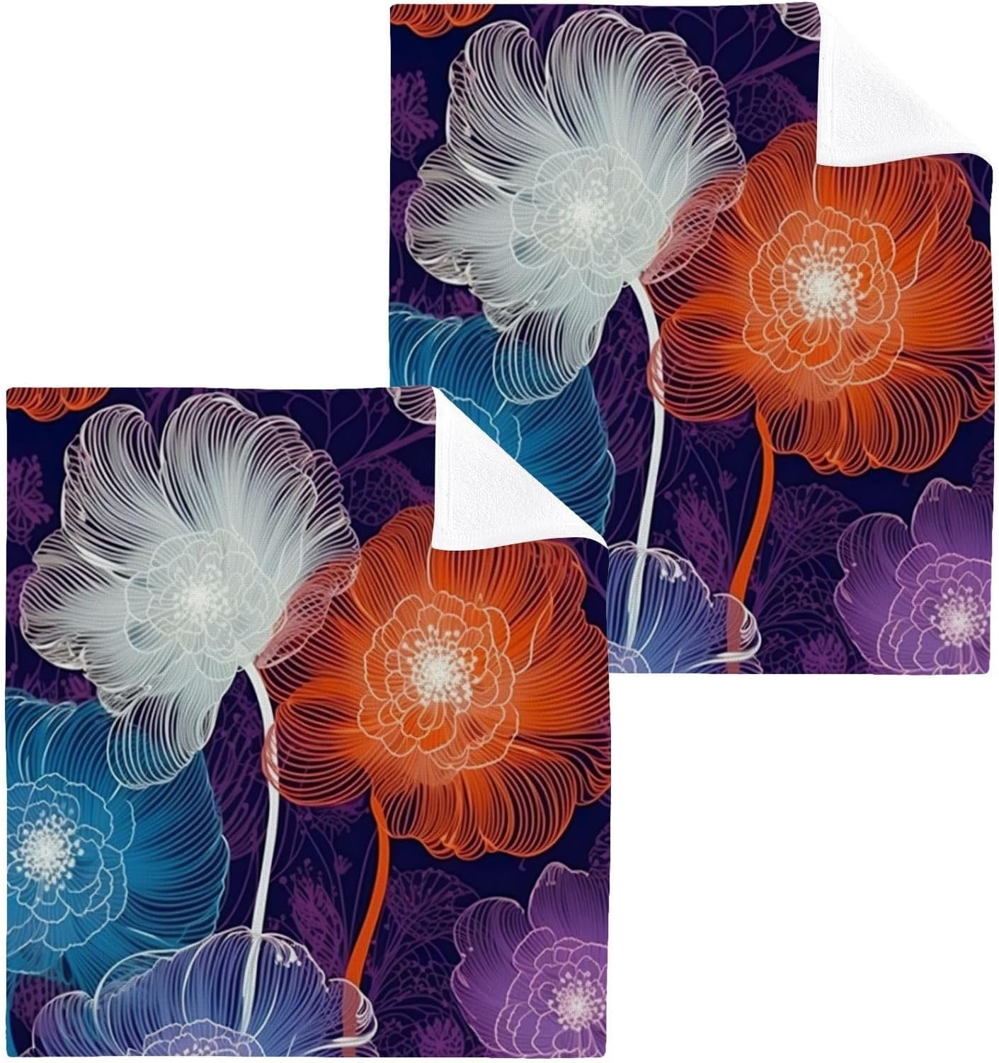 Coolnut 6 Pack Colorful Peonies Pure Cotton Washcloths 12 x 12 Inch ...