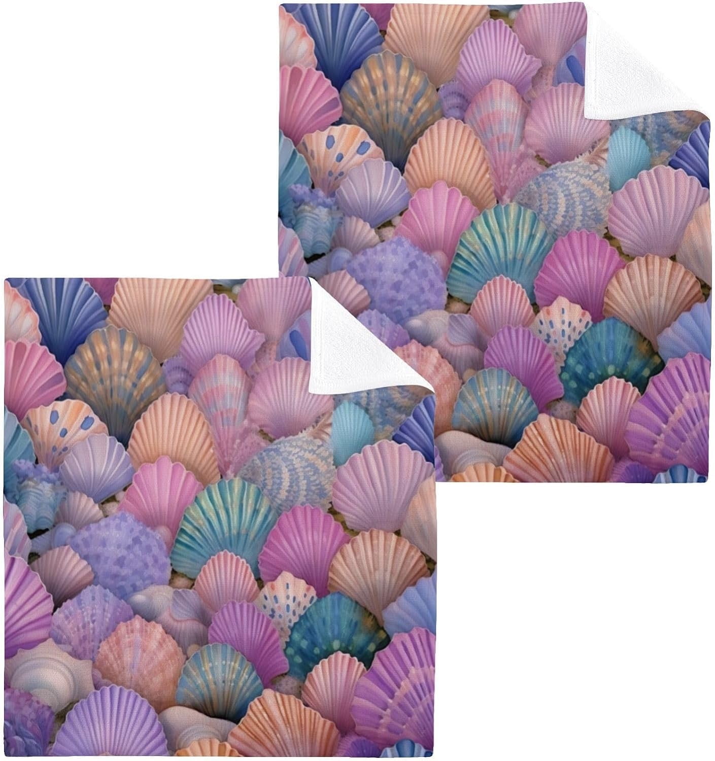 Coolnut 6 Pack Colorful Shells Pure Cotton Washcloths 12 x 12 Inch ...