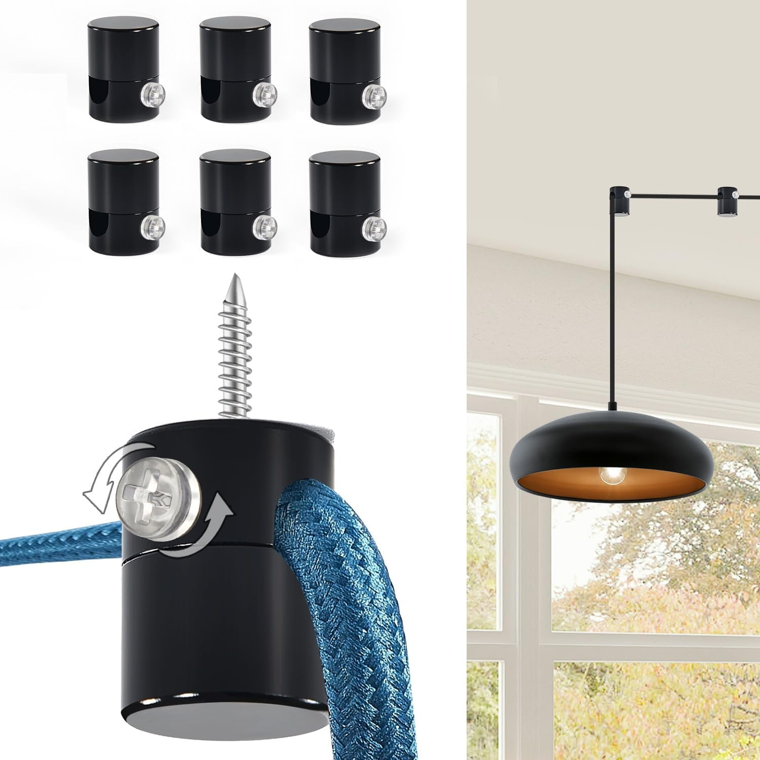 Coolnut 6 Pack Upgrade Ceiling Hooks for Hanging Lights, Black Swag ...