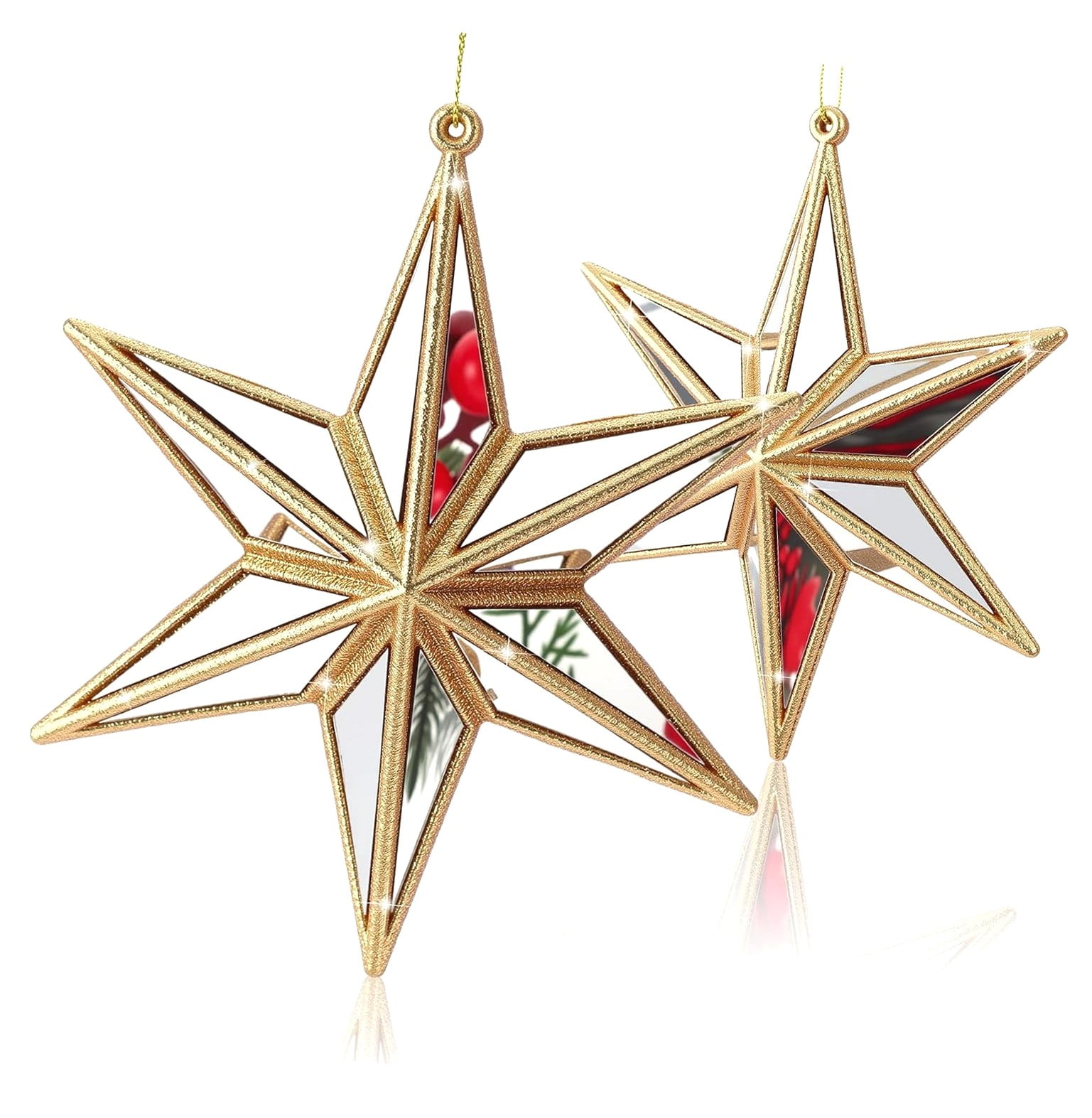 Coolnut 6 Pcs Golden Mirrored Star Ornament 5 Inch Christmas Star ...