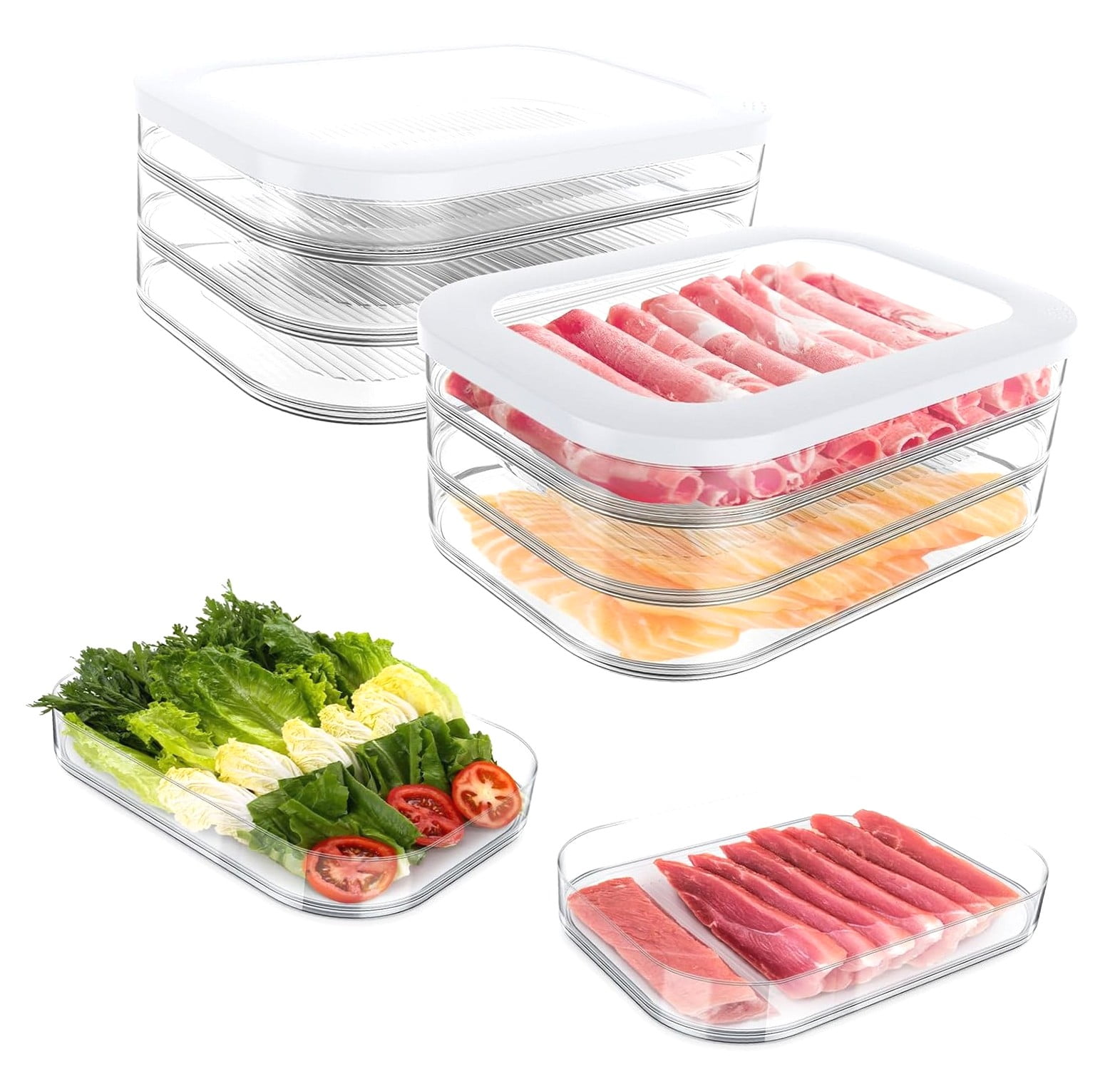 Coolnut 6 Pcs Meat Container for Fridge, Stackable Bacon Lunch Meat ...