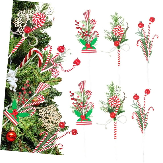 Coolnut 6-Piece Christmas Tree Picks Decorations, Red and White Candy ...