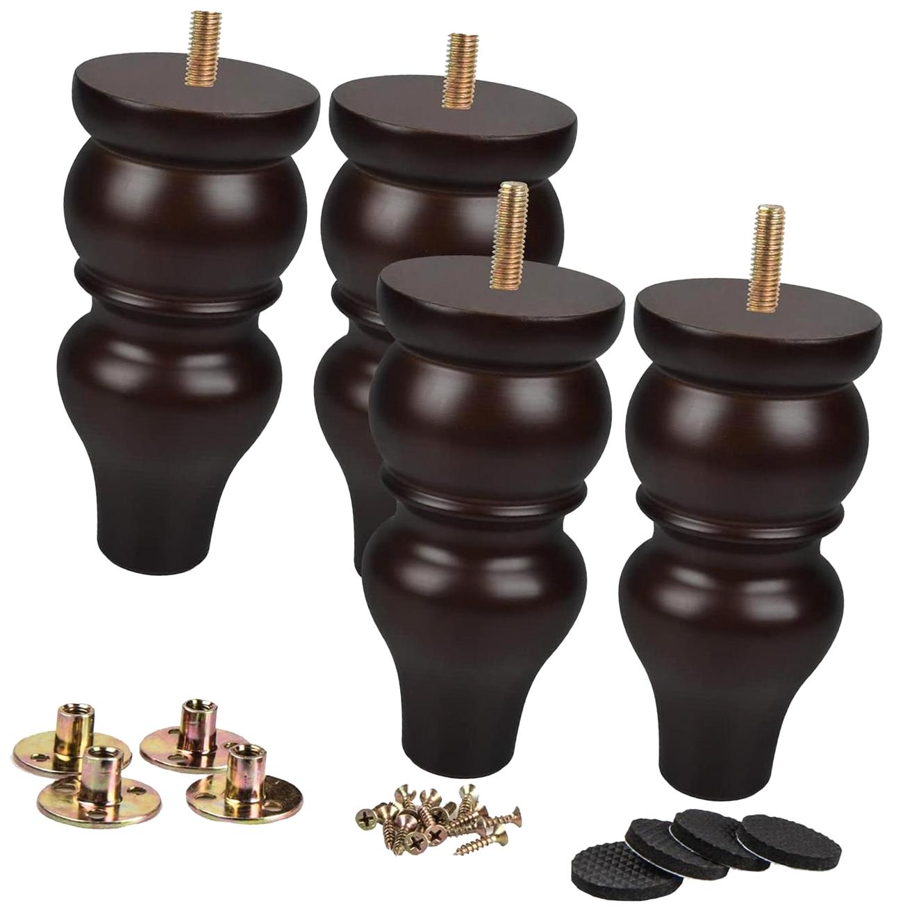 Coolnut 6 inch / 15cm Wooden Furniture Supports, 4 Pieces Walnut Solid ...
