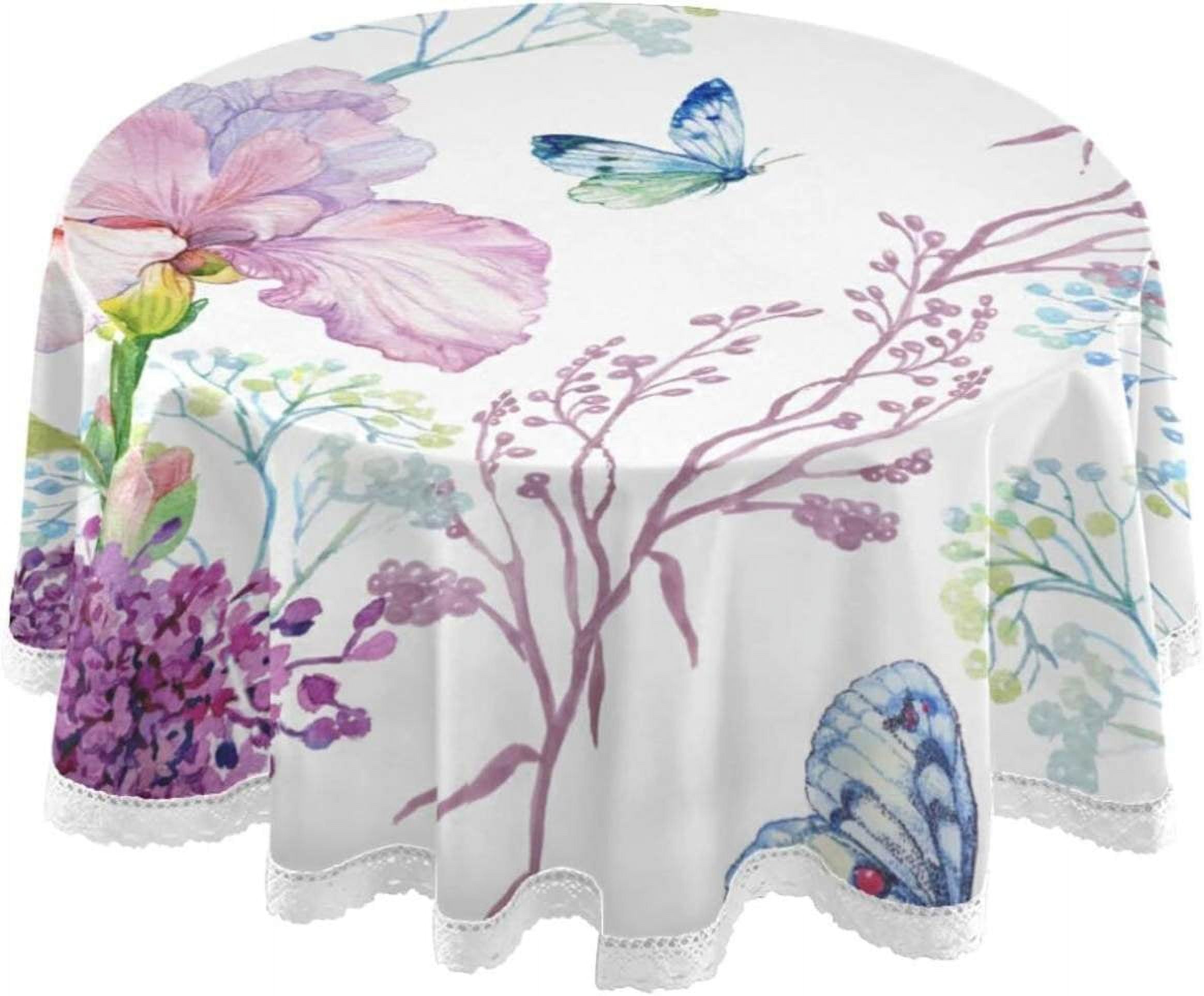 Coolnut 60" Beautiful Flowers Round Tablecloth, Table Cover Water ...