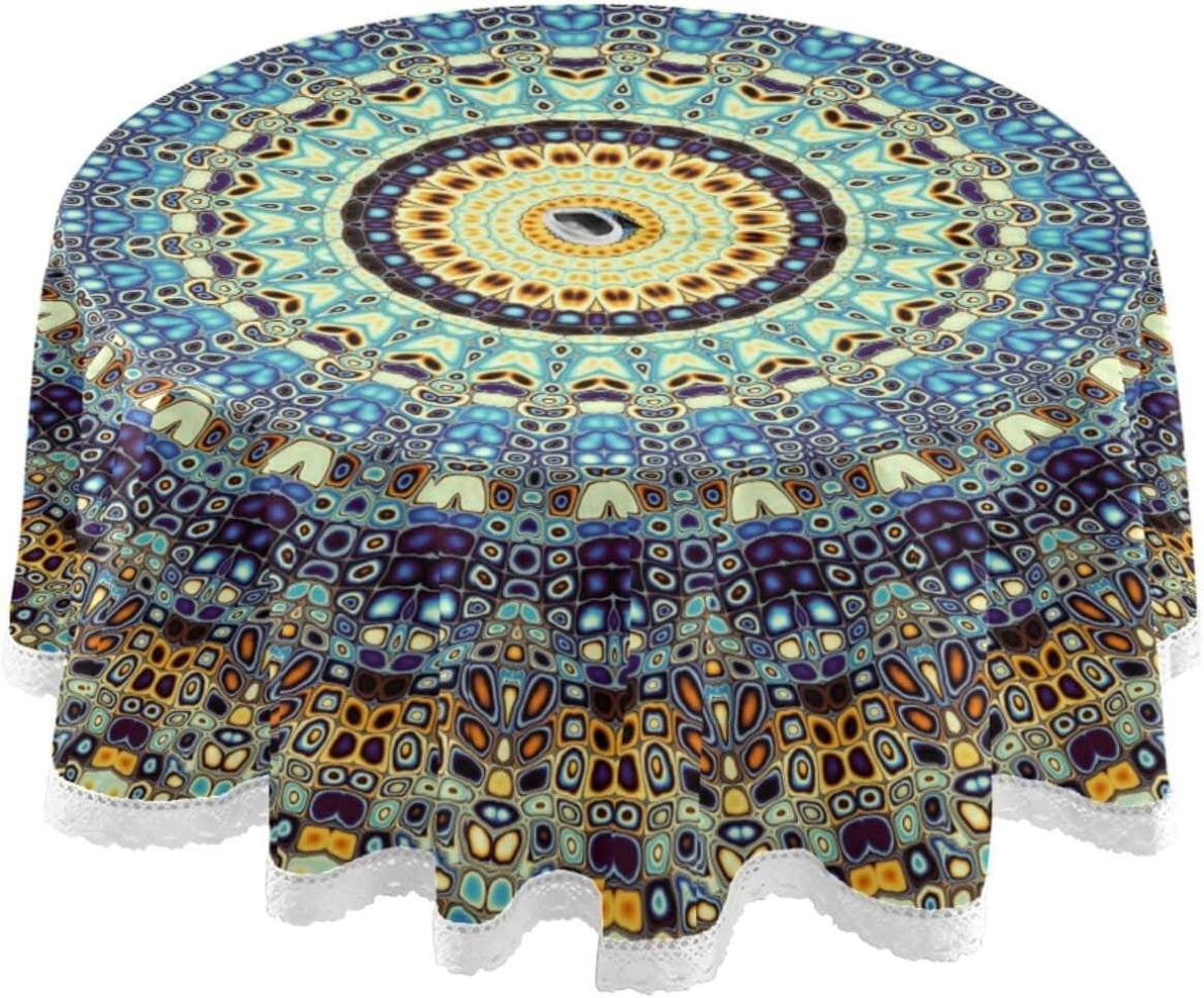 Coolnut 60" Beautiful Mandala Round Tablecloth 60In,Waterproof Round ...
