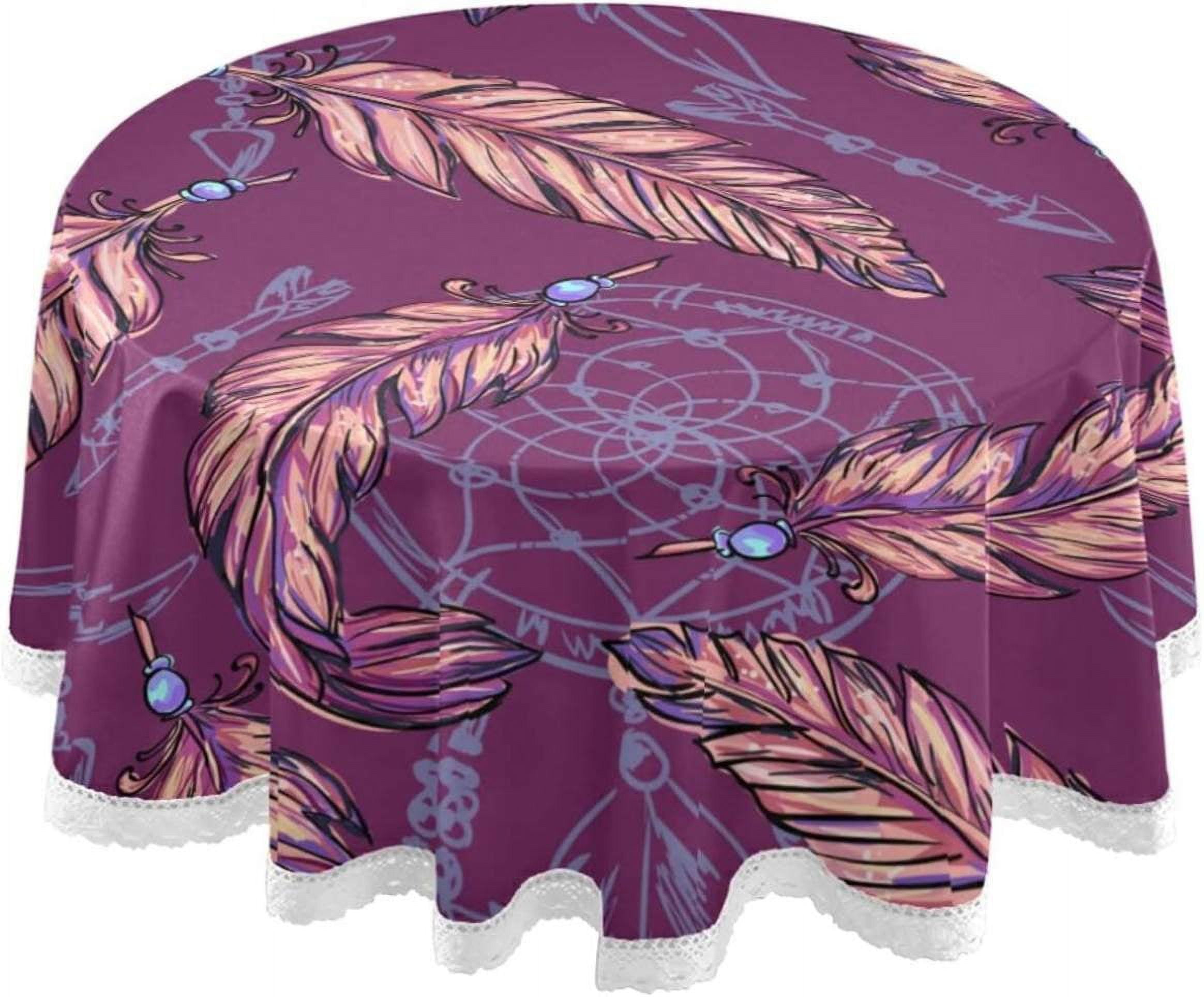 Coolnut 60" Beautiful Vintage Feather Round Tablecloth, Round Table ...