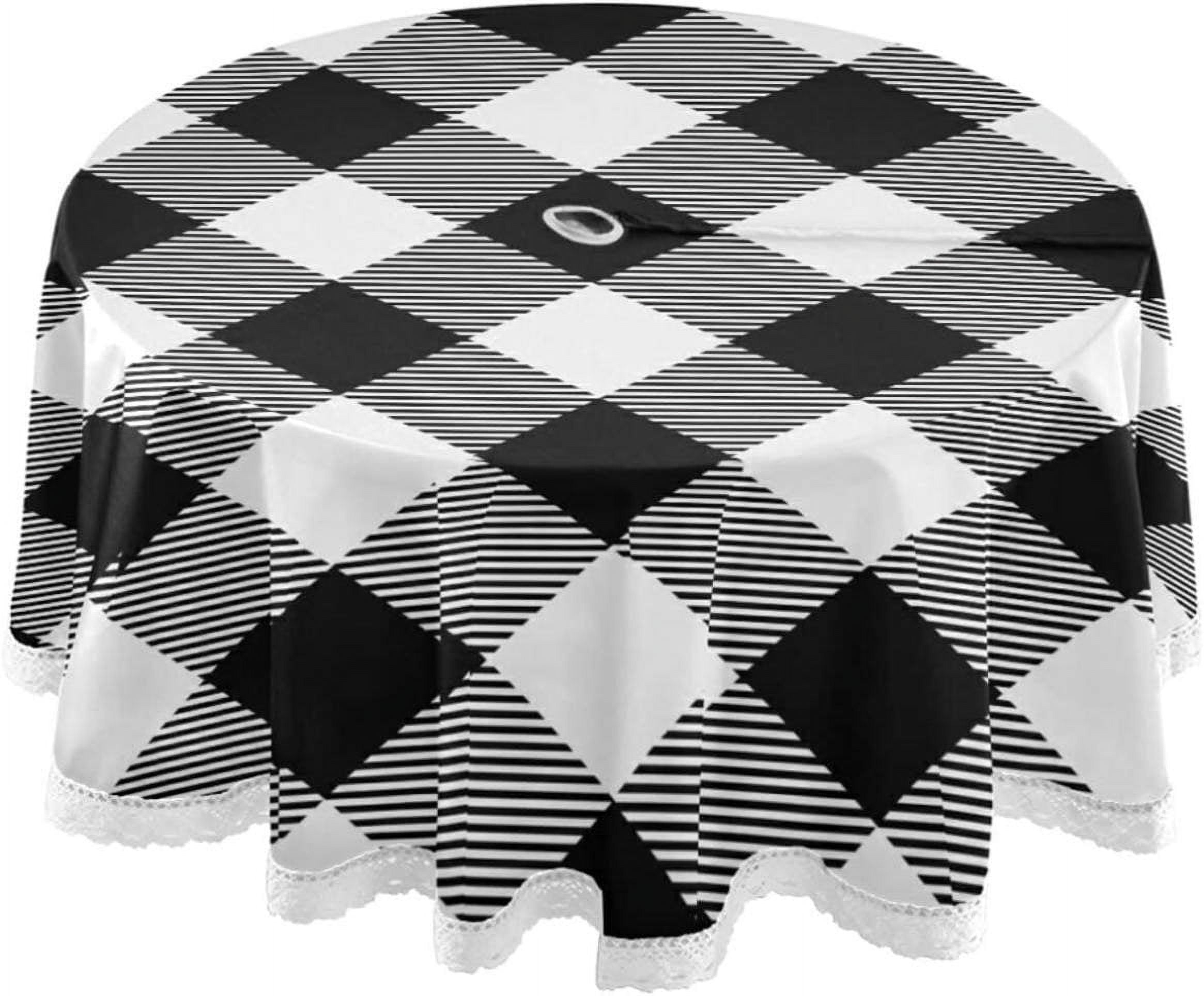 Coolnut 60" Black and White Plaid Round Tablecloth 60In,Waterproof ...
