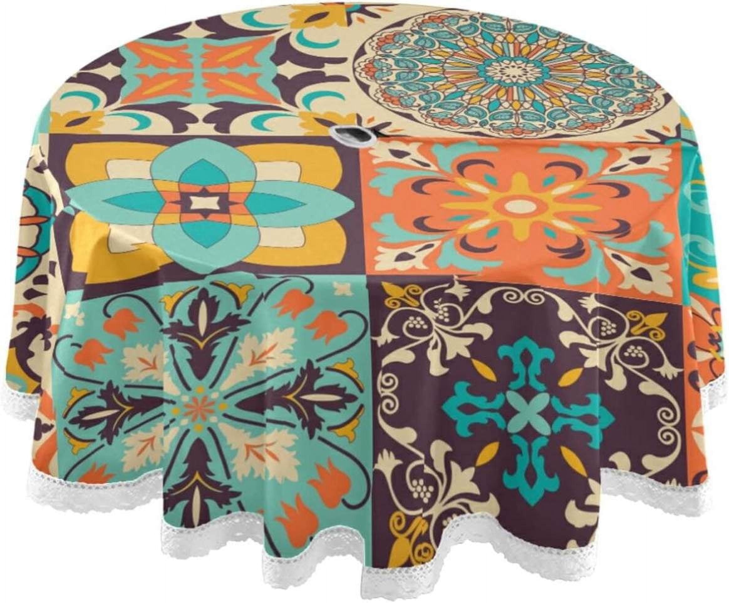 Coolnut 60" Colorful Tiles Azulejos Round Tablecloth 60In,Waterproof ...