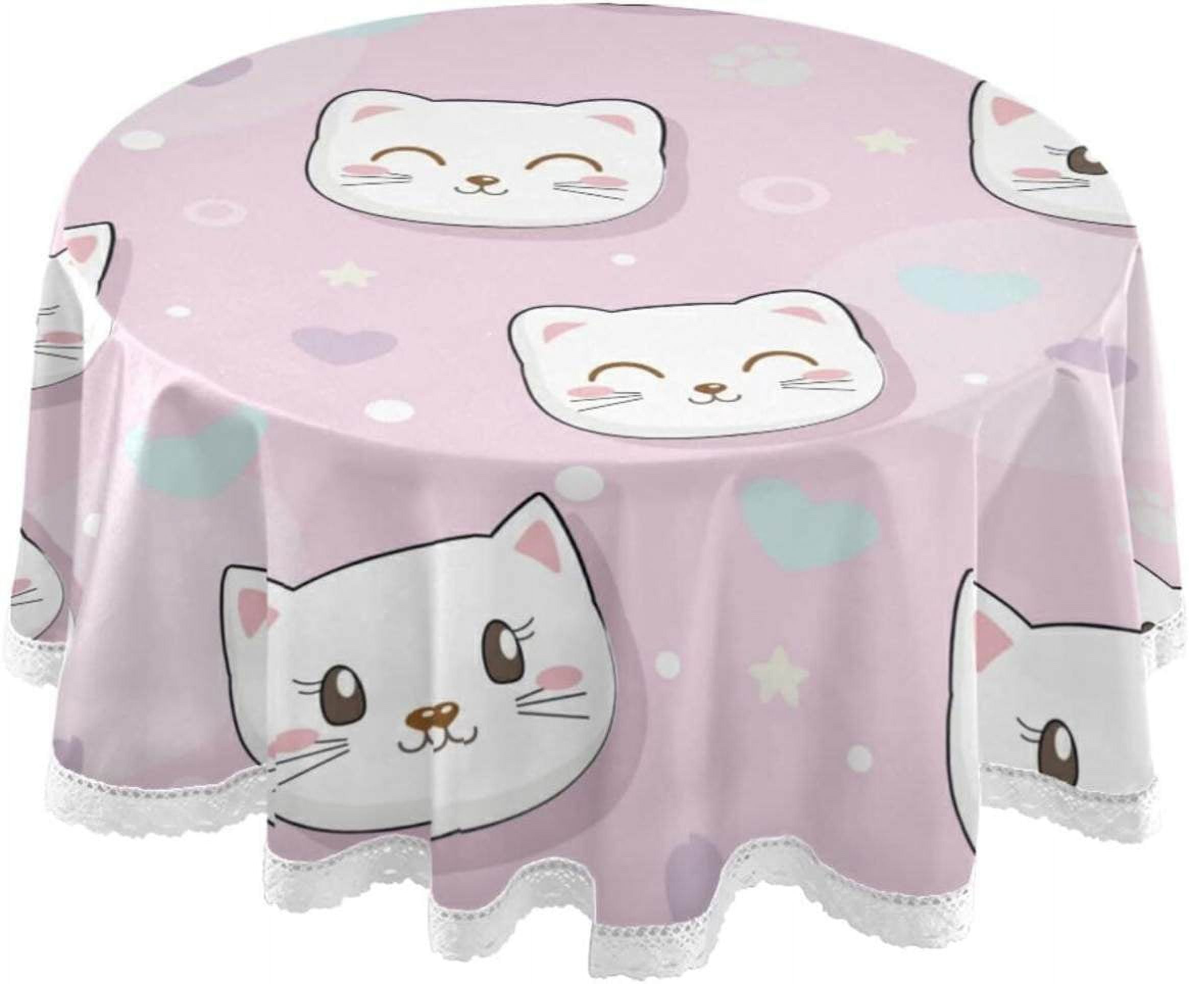 Coolnut 60" Cute Kitten Round Tablecloth, Table Cover Water Resistant ...