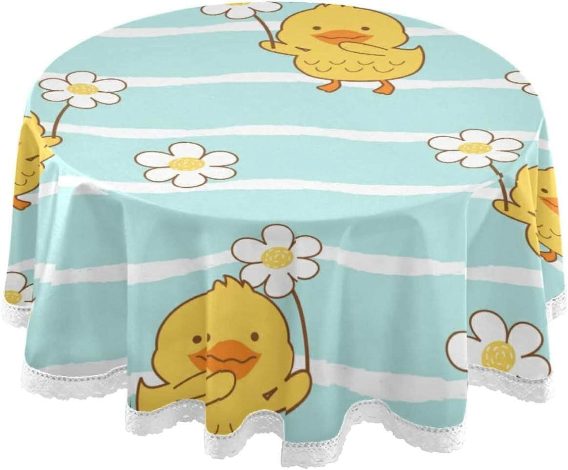 Coolnut 60" Daisies and Cute Little Yellow Chicken Round Tablecloth ...