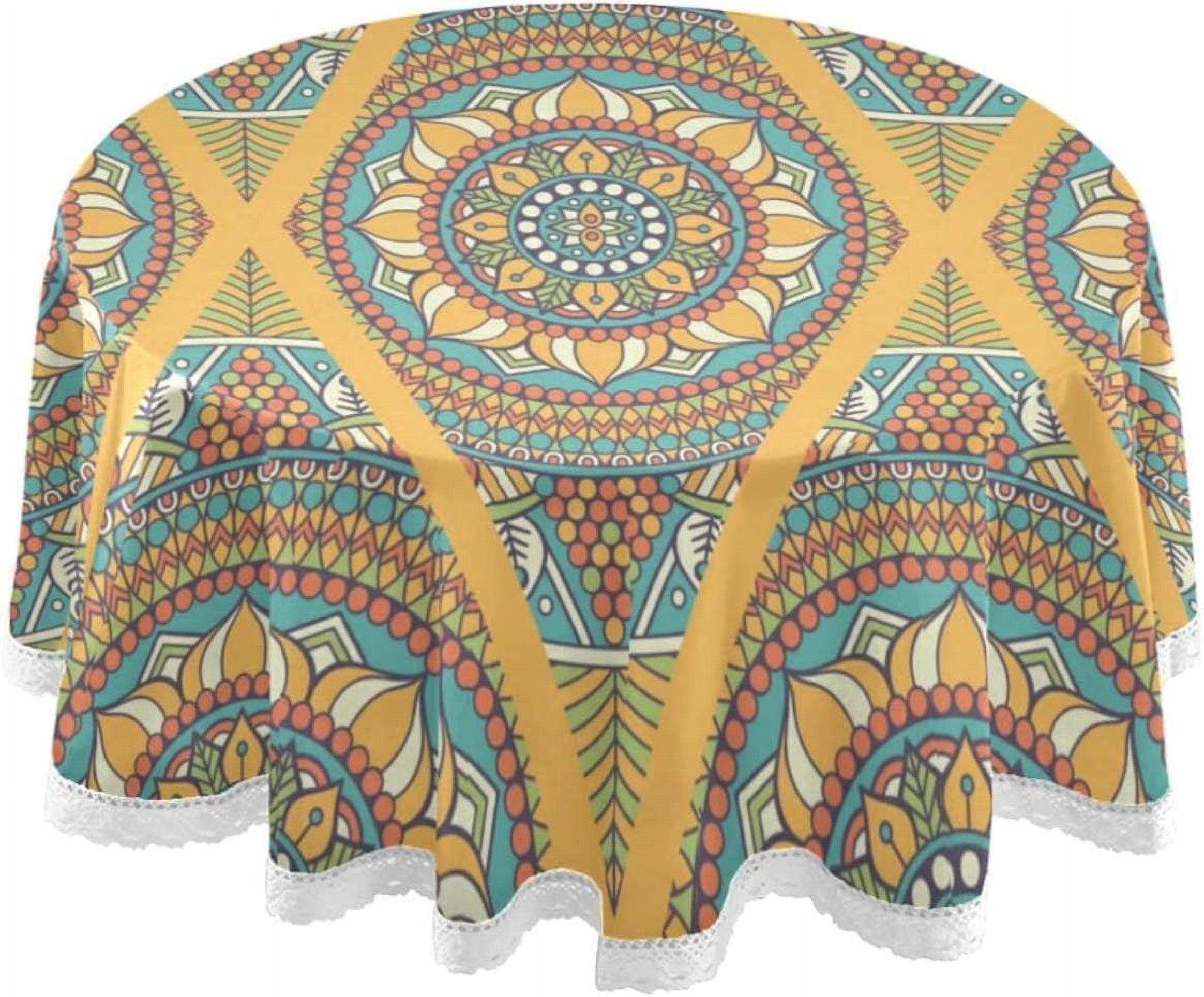 Coolnut 60" Ethnic Mandala Round Tablecloth, Table Cover Water ...