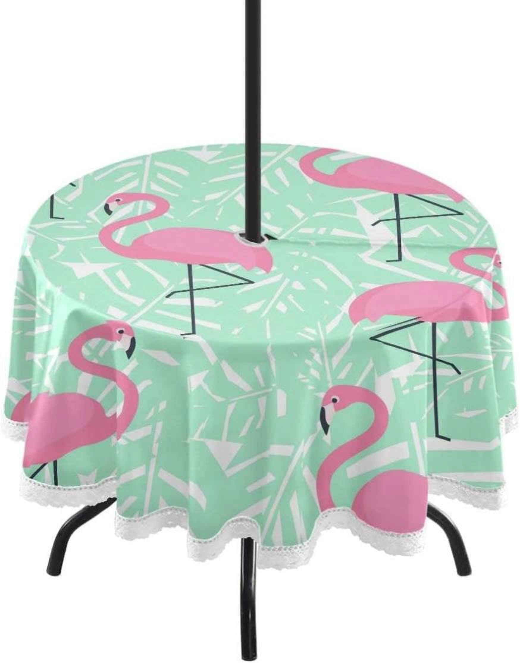 Coolnut 60" Flamingo Outdoor Tablecloth with Umbrella Hole and Zipper ...