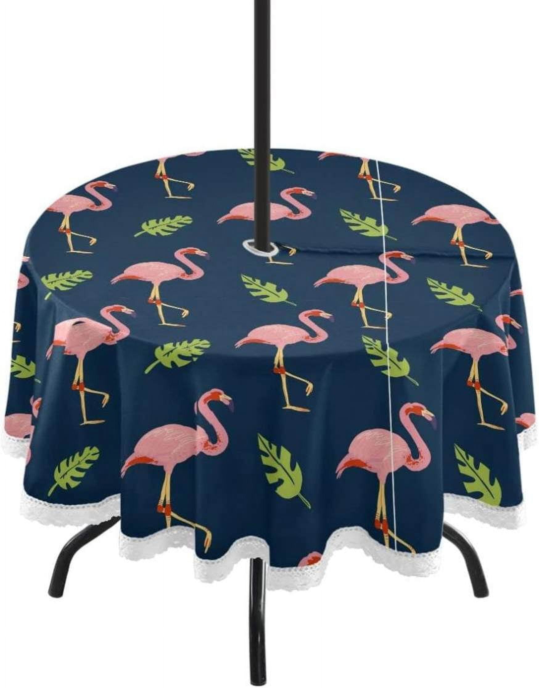 Coolnut 60" Flamingo Outdoor Tablecloth with Umbrella Hole and Zipper ...
