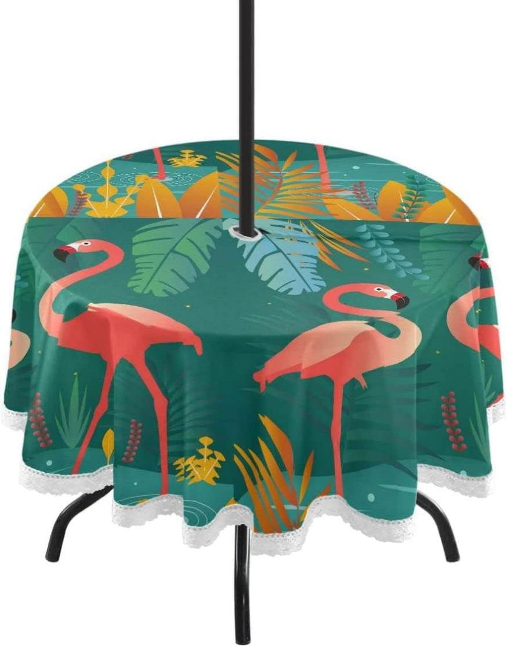 Coolnut 60" Flamingo Outdoor Tablecloth with Umbrella Hole and Zipper ...