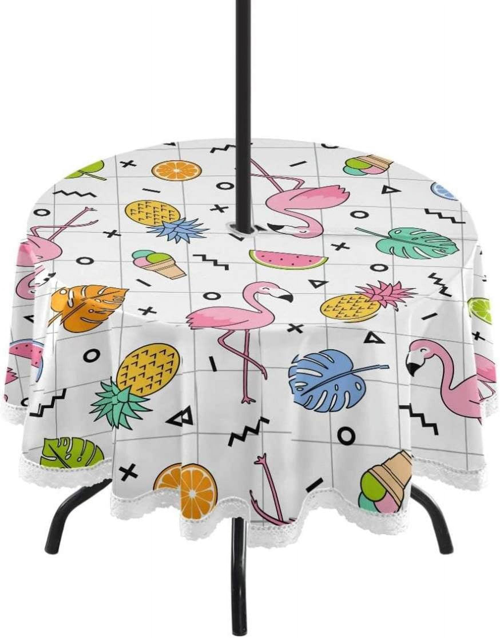 Coolnut 60" Flamingo Outdoor Tablecloth with Umbrella Hole and Zipper ...