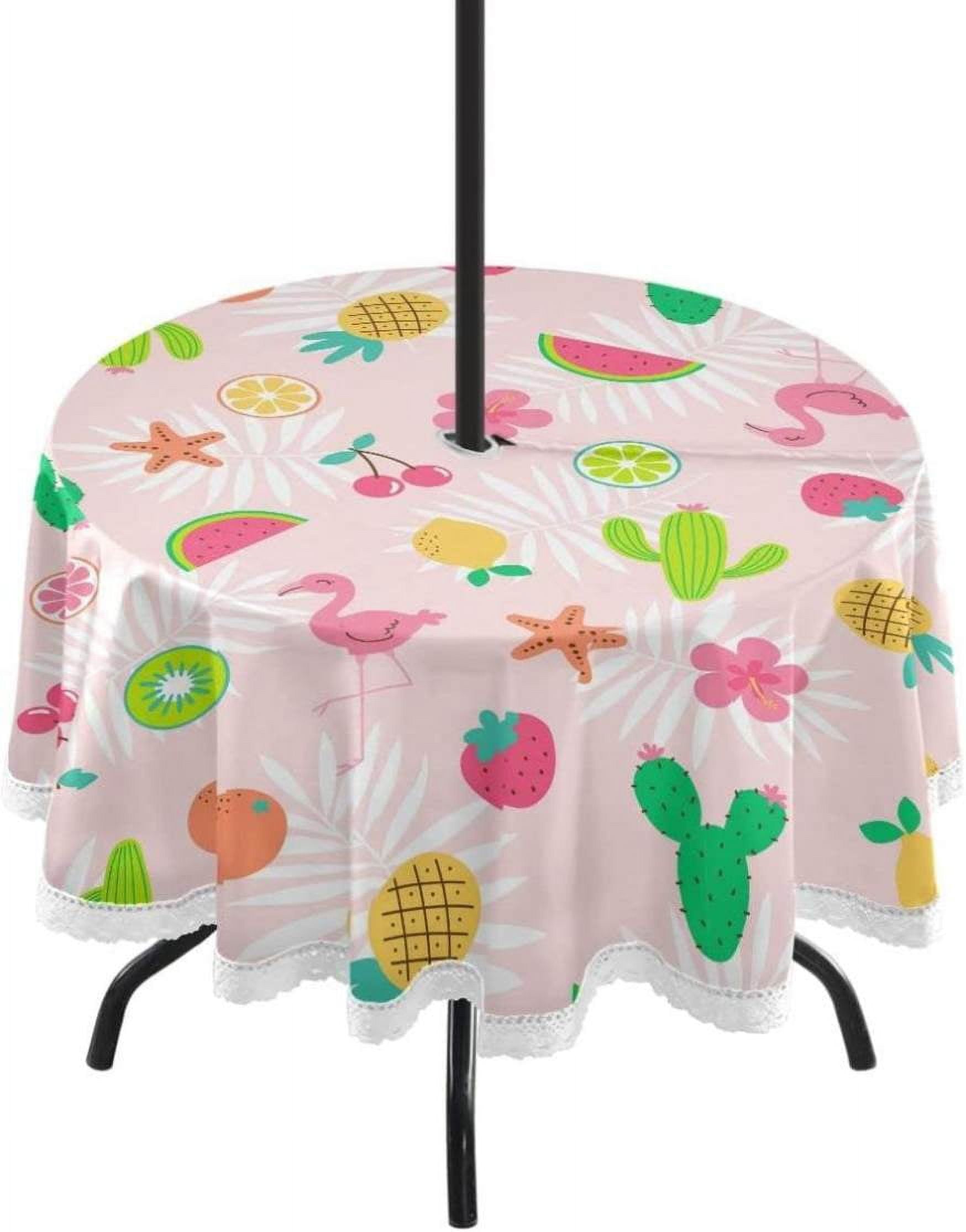 Coolnut 60" Flamingo Outdoor Tablecloth with Umbrella Hole and Zipper ...