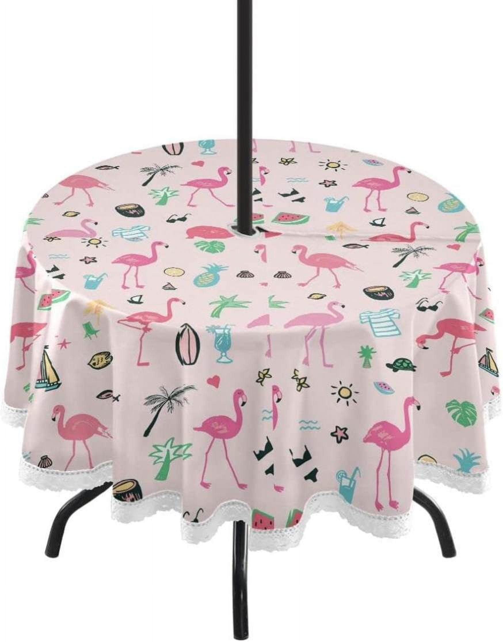 Coolnut 60" Flamingo Outdoor Tablecloth with Umbrella Hole and Zipper ...