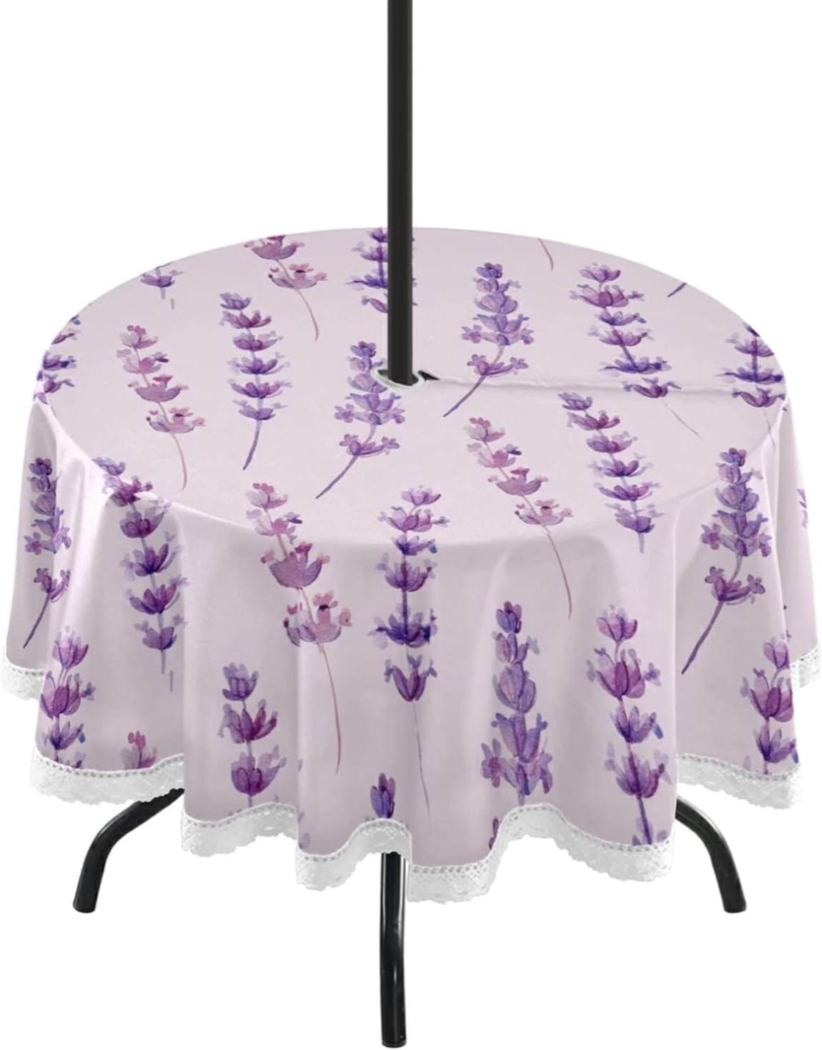Coolnut 60" Lavender Flower Round Tablecloth, Waterproof Outdoor ...