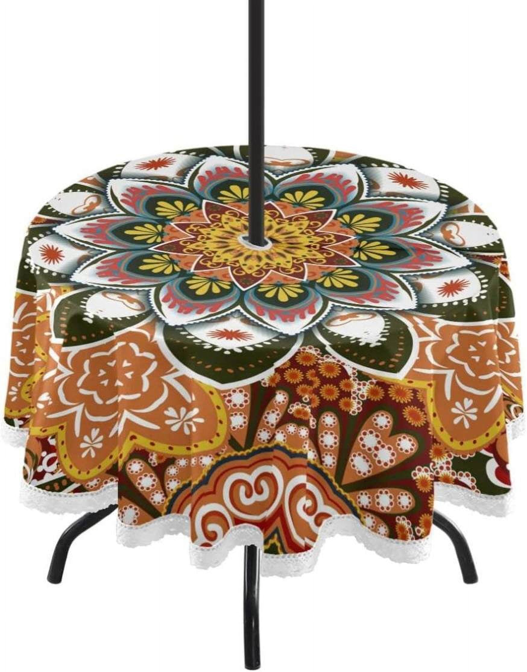 Coolnut 60" Madala Outdoor Tablecloth with Umbrella Hole and Zipper ...