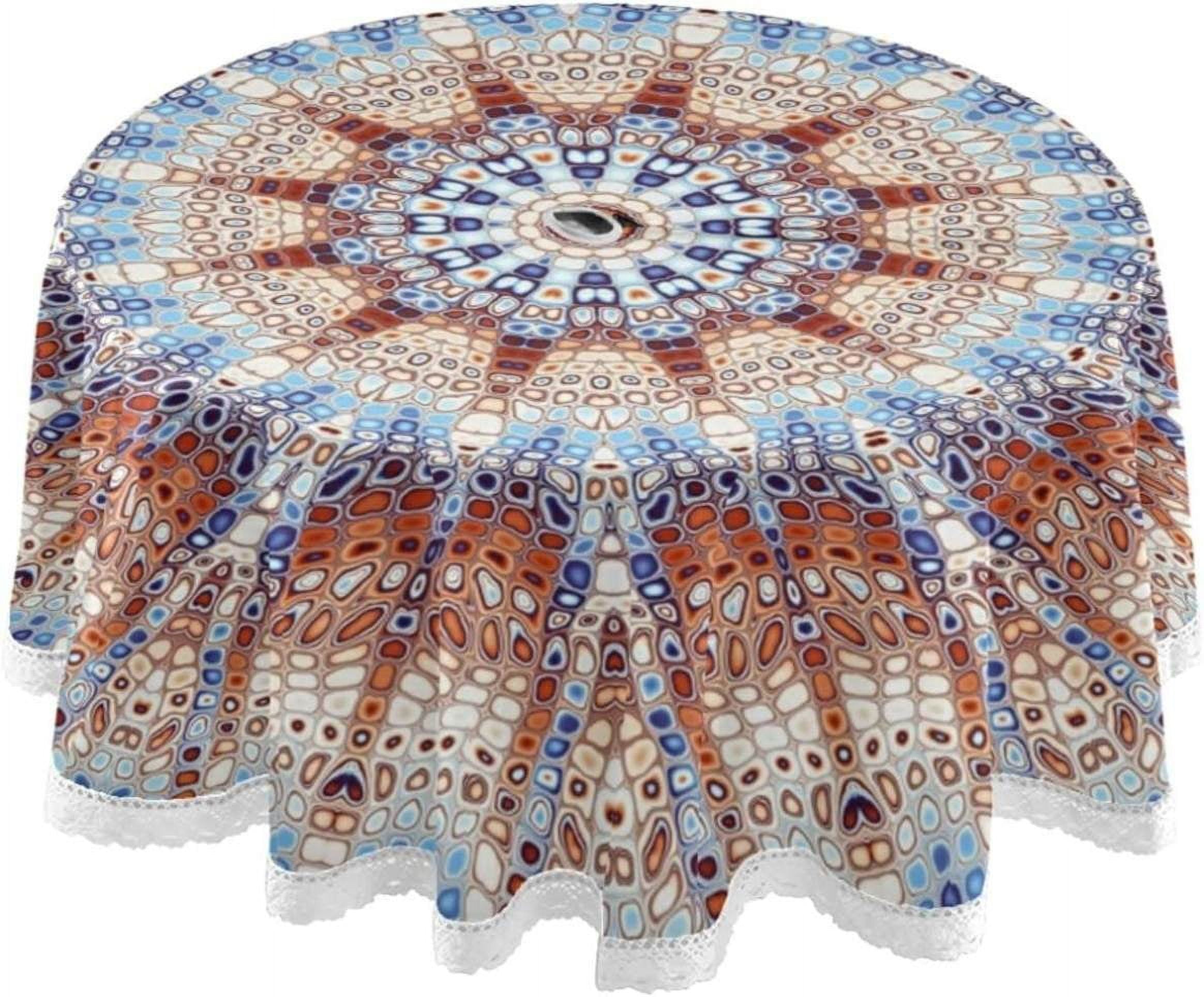 Coolnut 60" Mandala Mosaic Style Round Tablecloth 60In,Waterproof Round ...