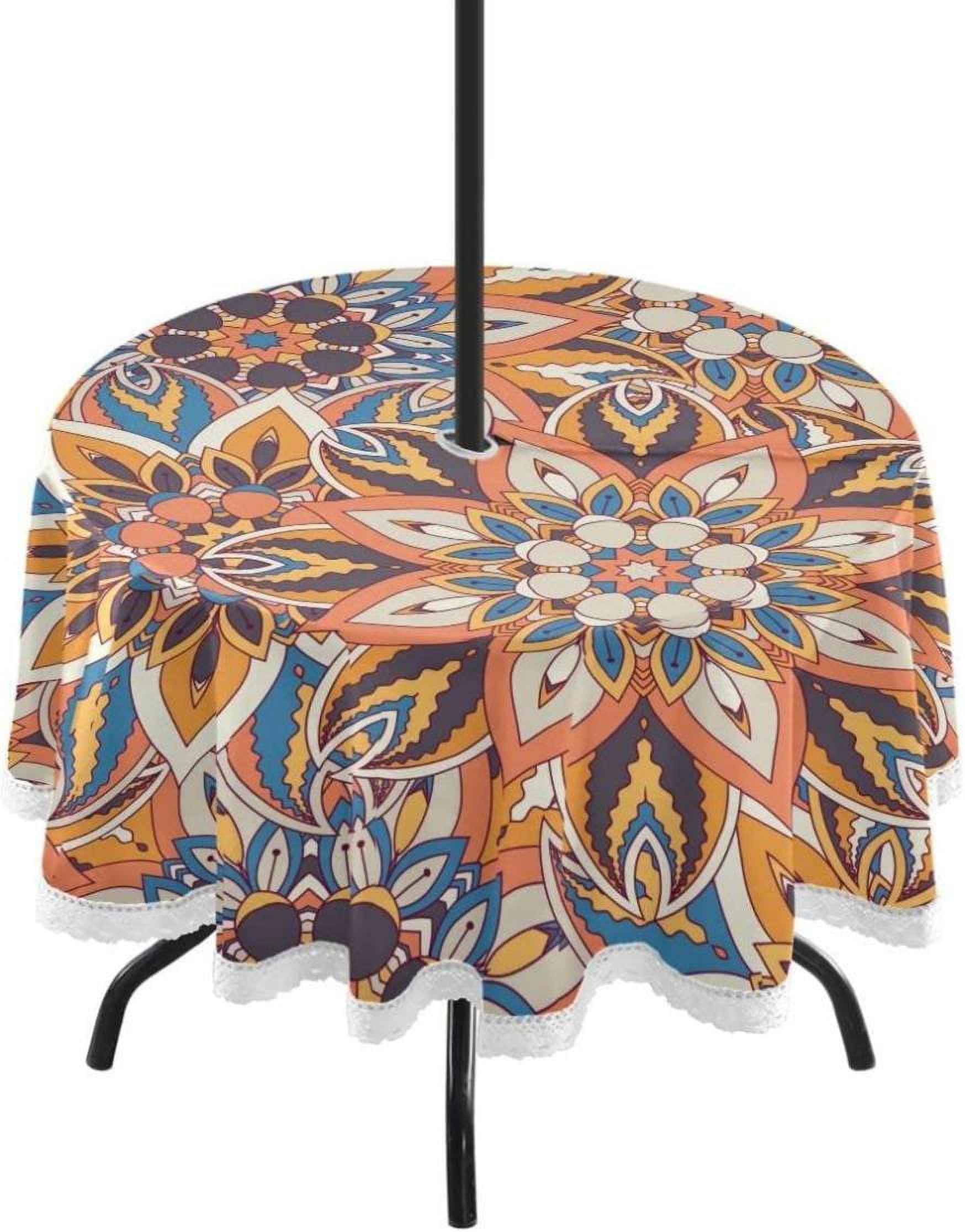 Coolnut 60" Mandala Outdoor Tablecloth with Umbrella Hole and Zipper ...