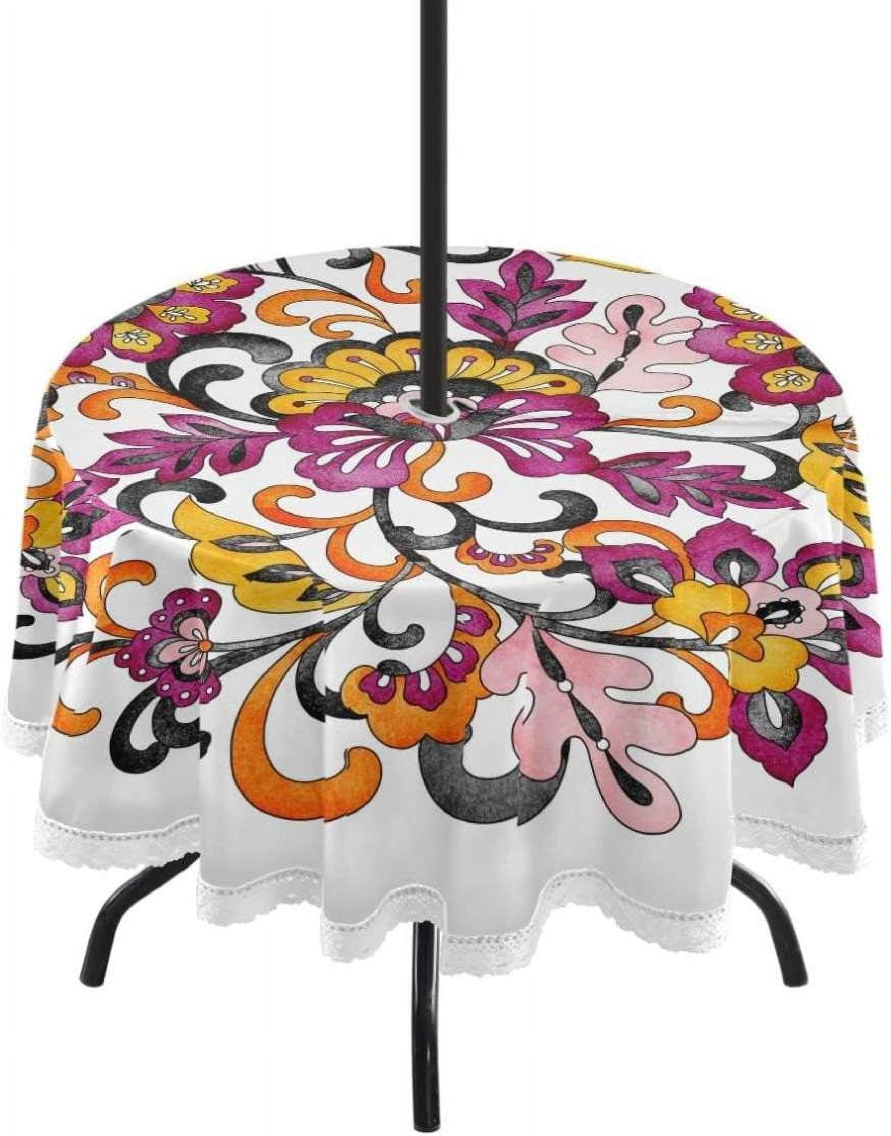 Coolnut 60" Mandala Outdoor Tablecloth with Umbrella Hole and Zipper ...