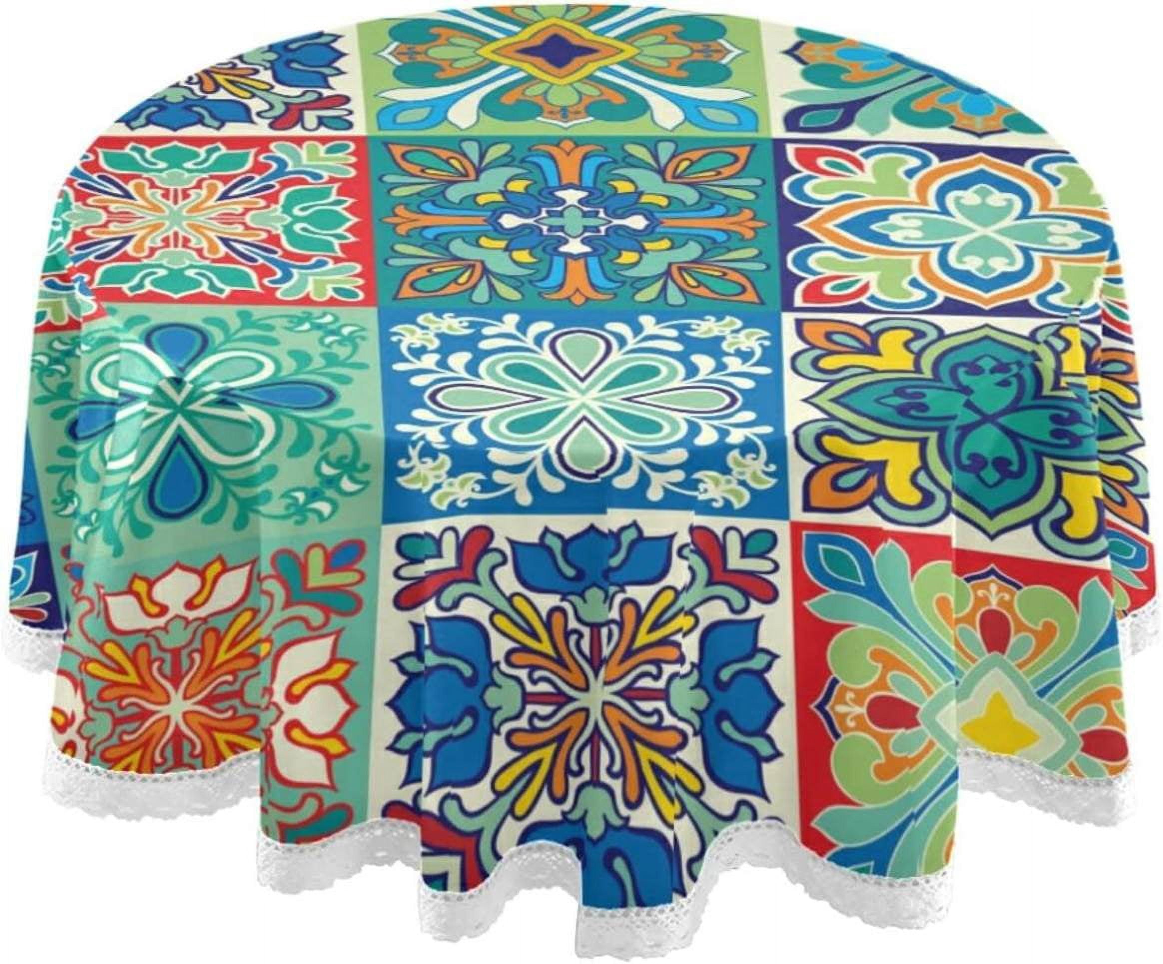 Coolnut 60" Mexican Style Tile Pattern Round Tablecloth, Table Cover ...