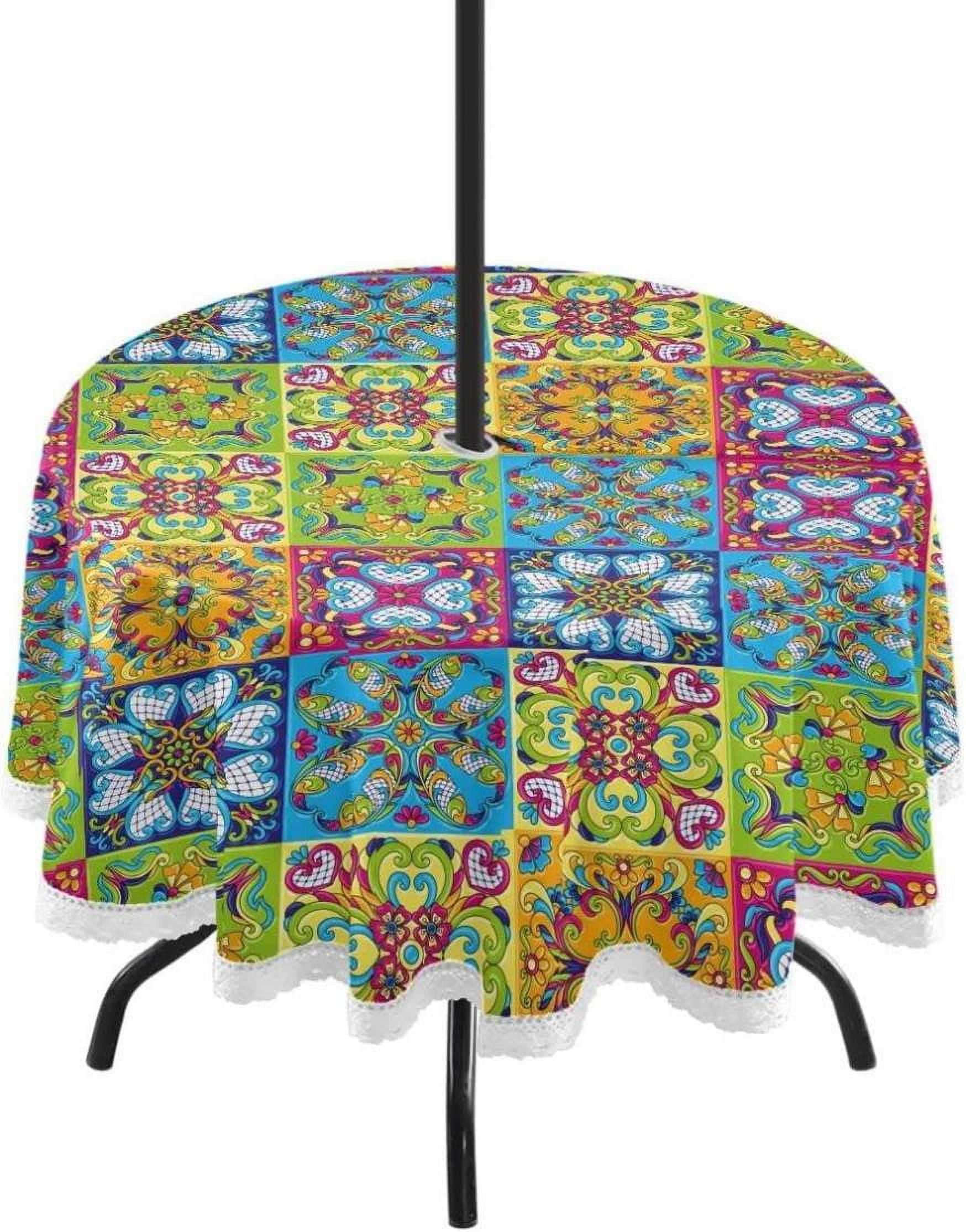 Coolnut 60" Mexican Talavera Outdoor Tablecloth with Umbrella Hole and ...