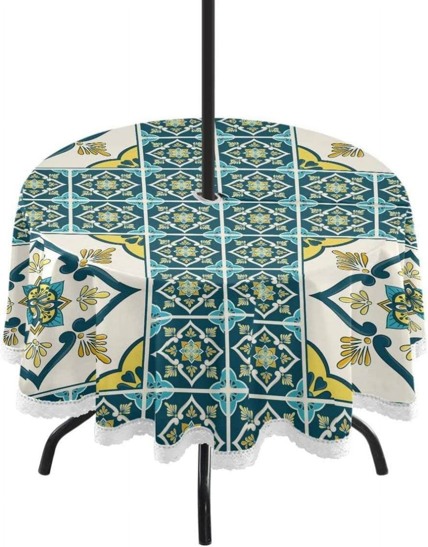 Coolnut 60" Mexican Talavera Outdoor Tablecloth with Umbrella Hole and ...