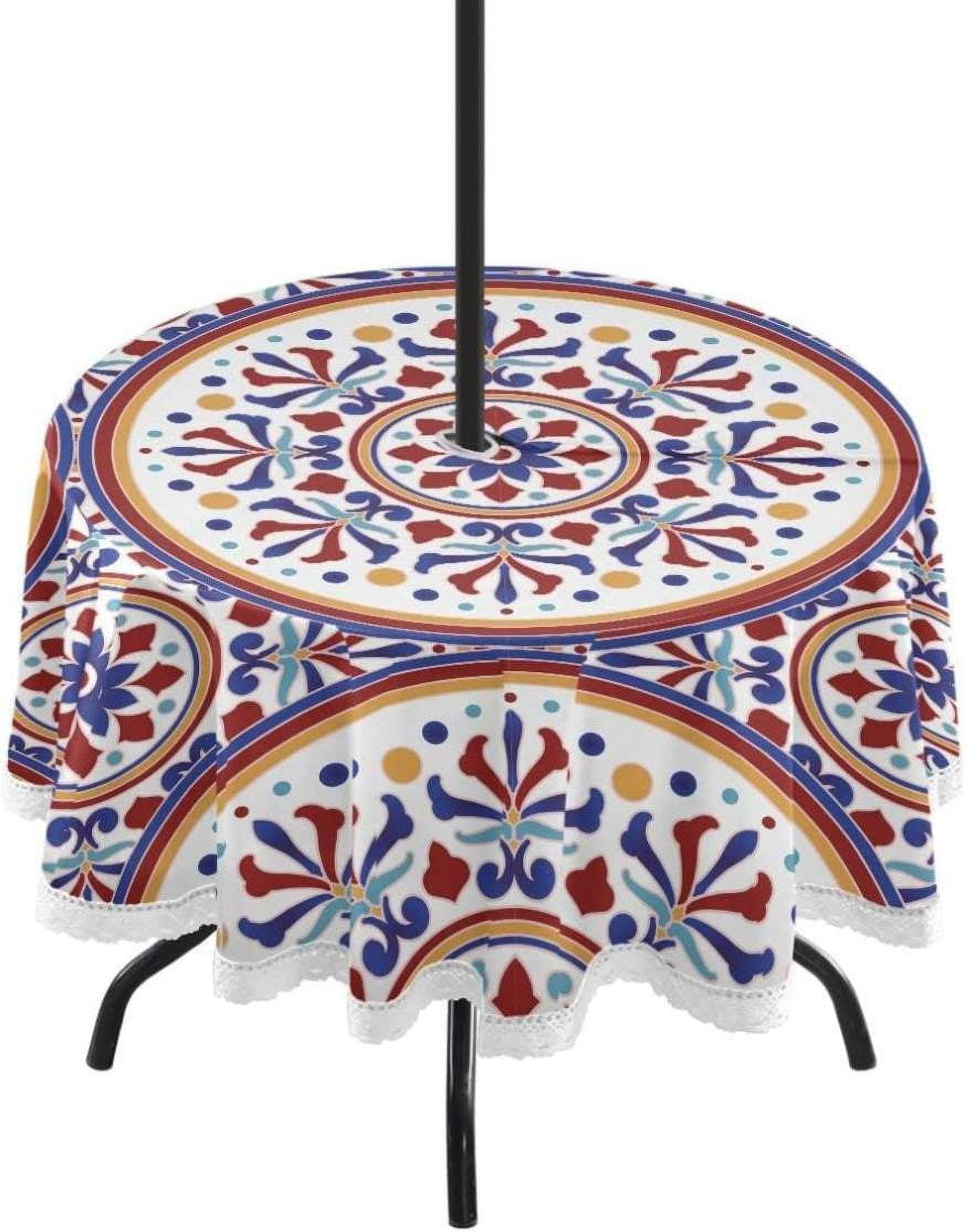 Coolnut 60" Mexican Talavera Outdoor Tablecloth with Umbrella Hole and ...