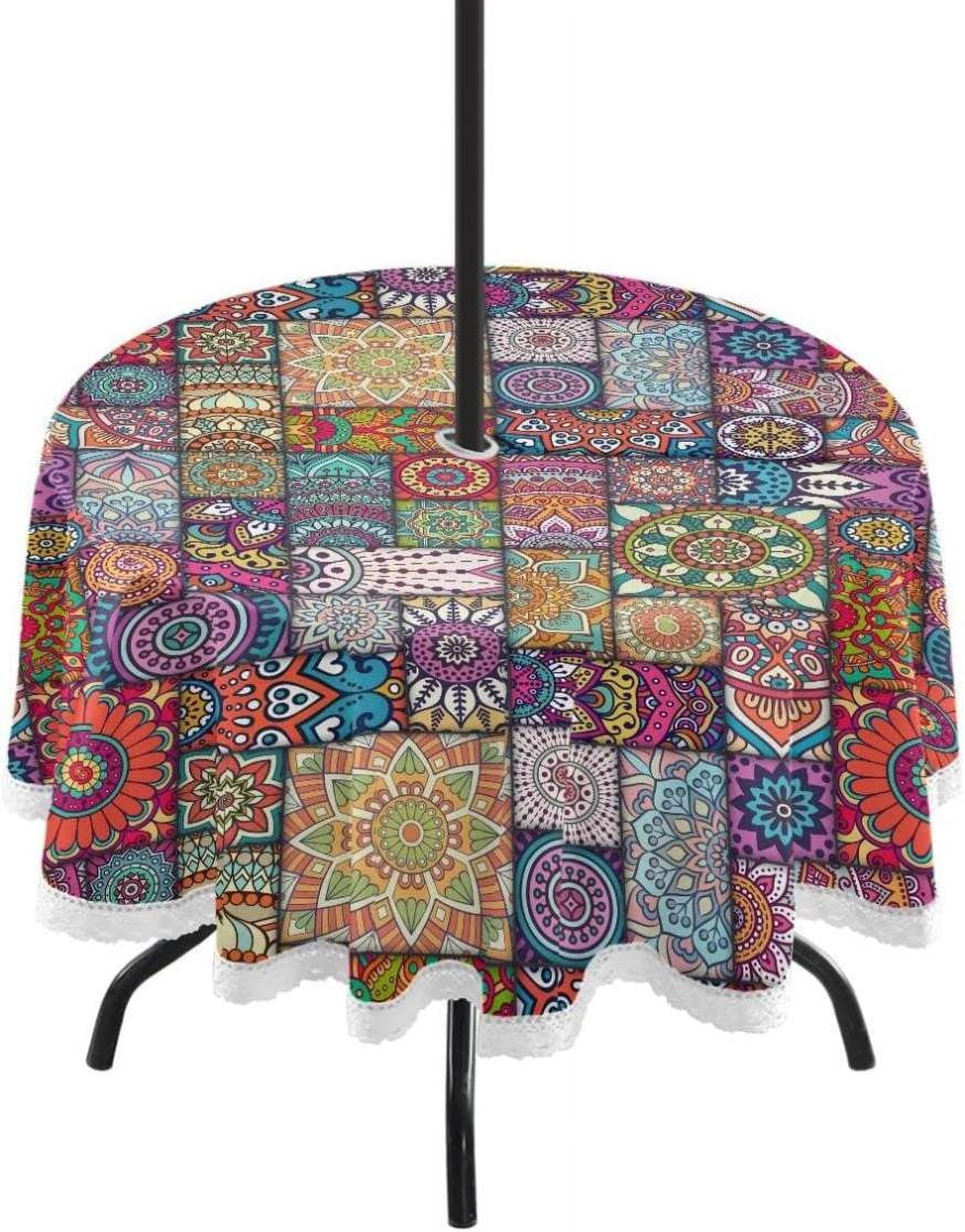 Coolnut 60" Mexican Talavera Outdoor Tablecloth with Umbrella Hole and ...