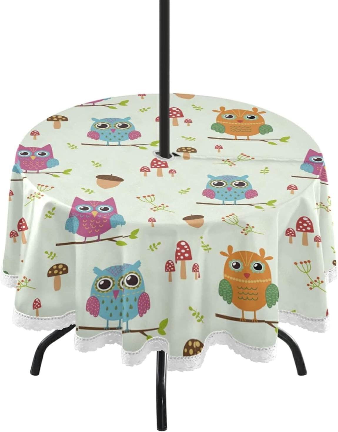 Coolnut 60" Owl Round Tablecloth, Waterproof Spillproof Polyester ...