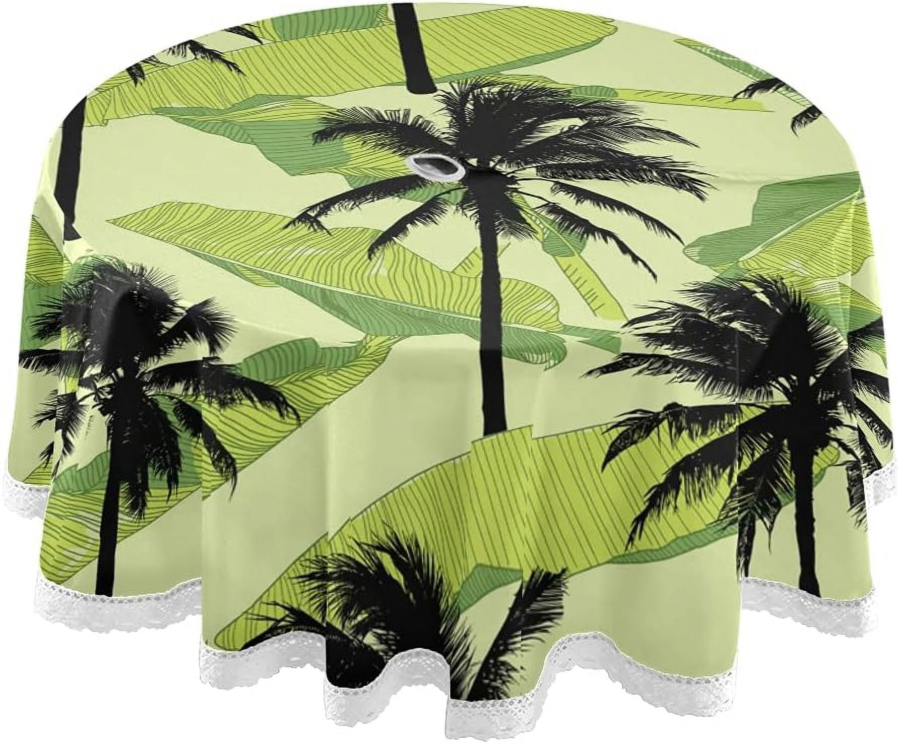 Coolnut 60" Palm Tree Leaves Outdoor Round Tablecloth, Waterproof Stain ...