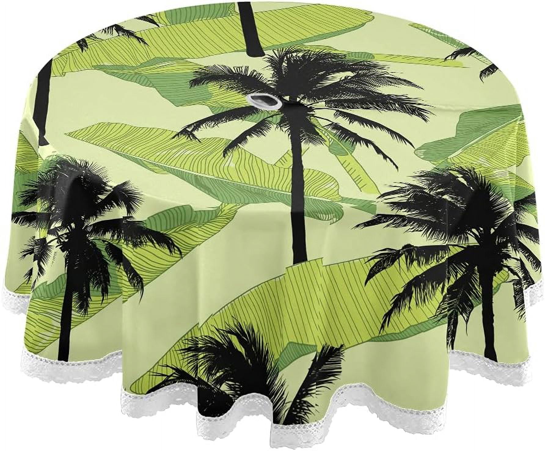 Coolnut 60" Palm Tree Leaves Outdoor Round Tablecloth, Waterproof Stain ...