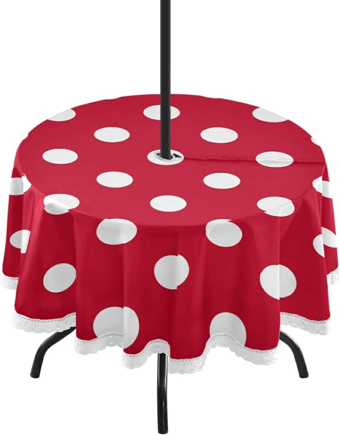 Coolnut 60" Red Polka Dots Round Tablecloth, Waterproof Outdoor ...