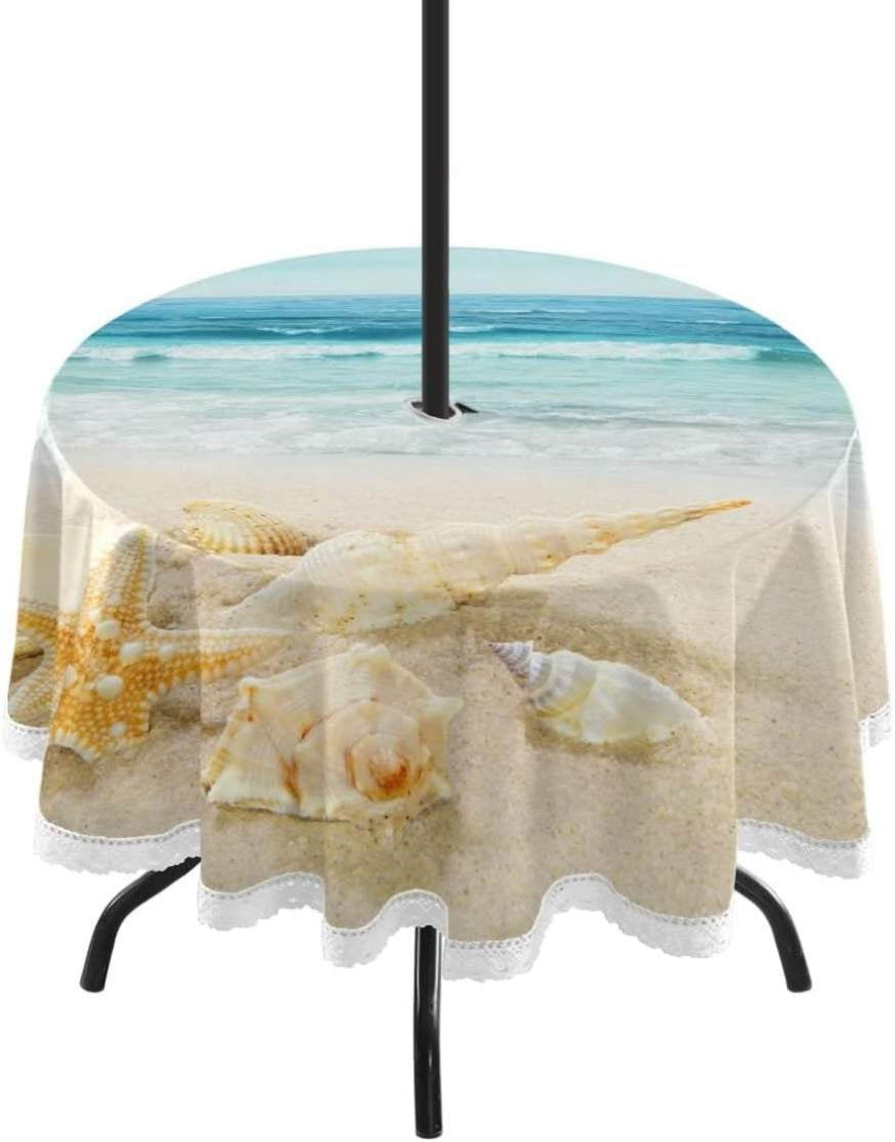 Coolnut 60" Sea Beach Starfish Outdoor Round Tablecloth, Waterproof ...